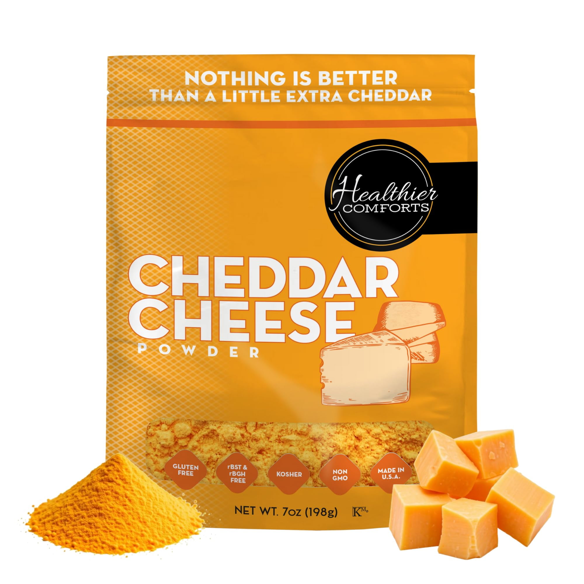 Healthier Comforts Cheddar Cheese SAF21 Powder (7 oz) | Tested Gluten ...