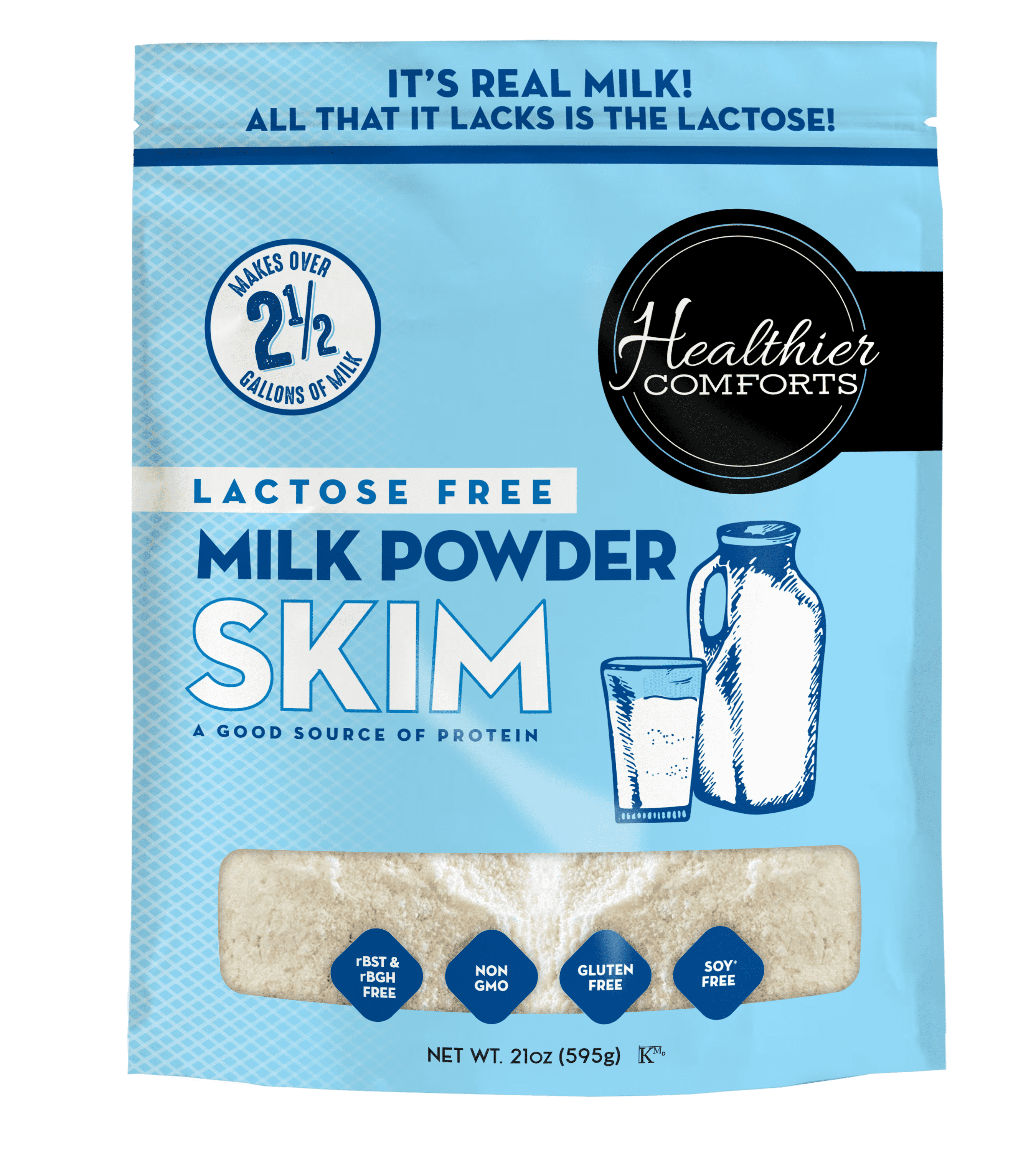 Healthier Comforts Lactose Free Skim Milk Powder 21oz | High Protein ...