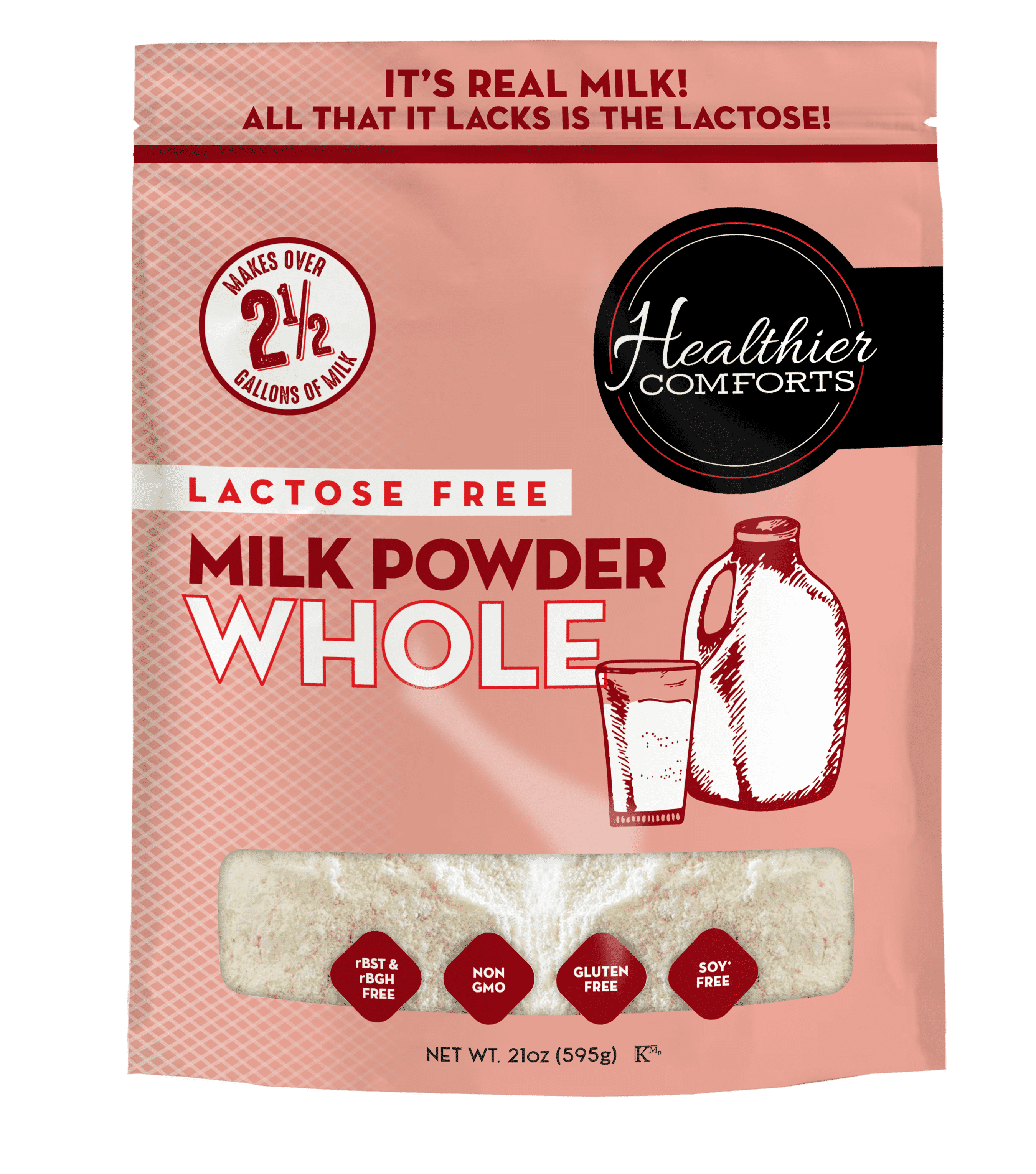 Healthier Comforts Lactose Free Whole Milk Powder 21oz | Non-GMO, rBST ...
