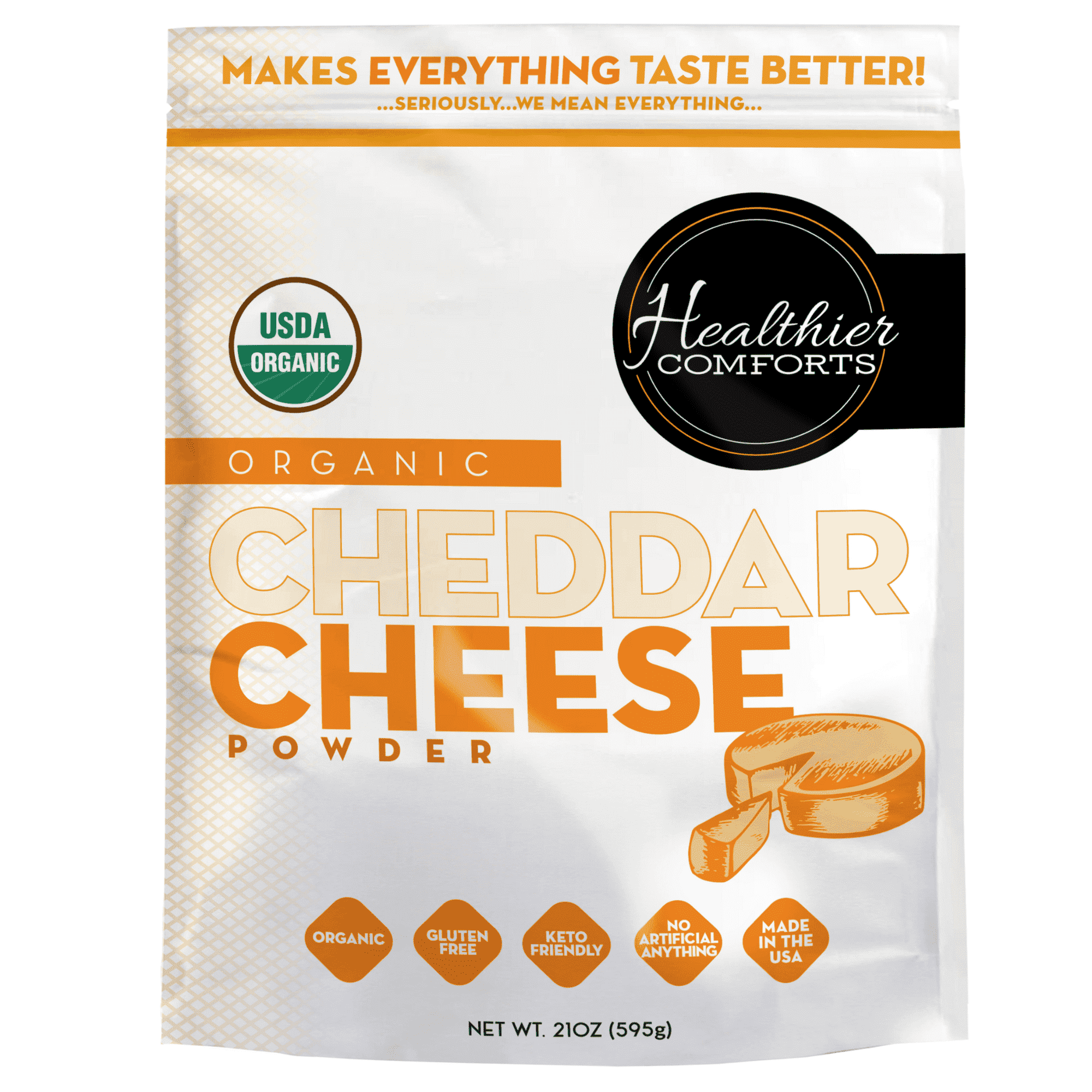 Healthier Comforts Organic Cheddar Cheese Powder 21oz | Gluten Free ...