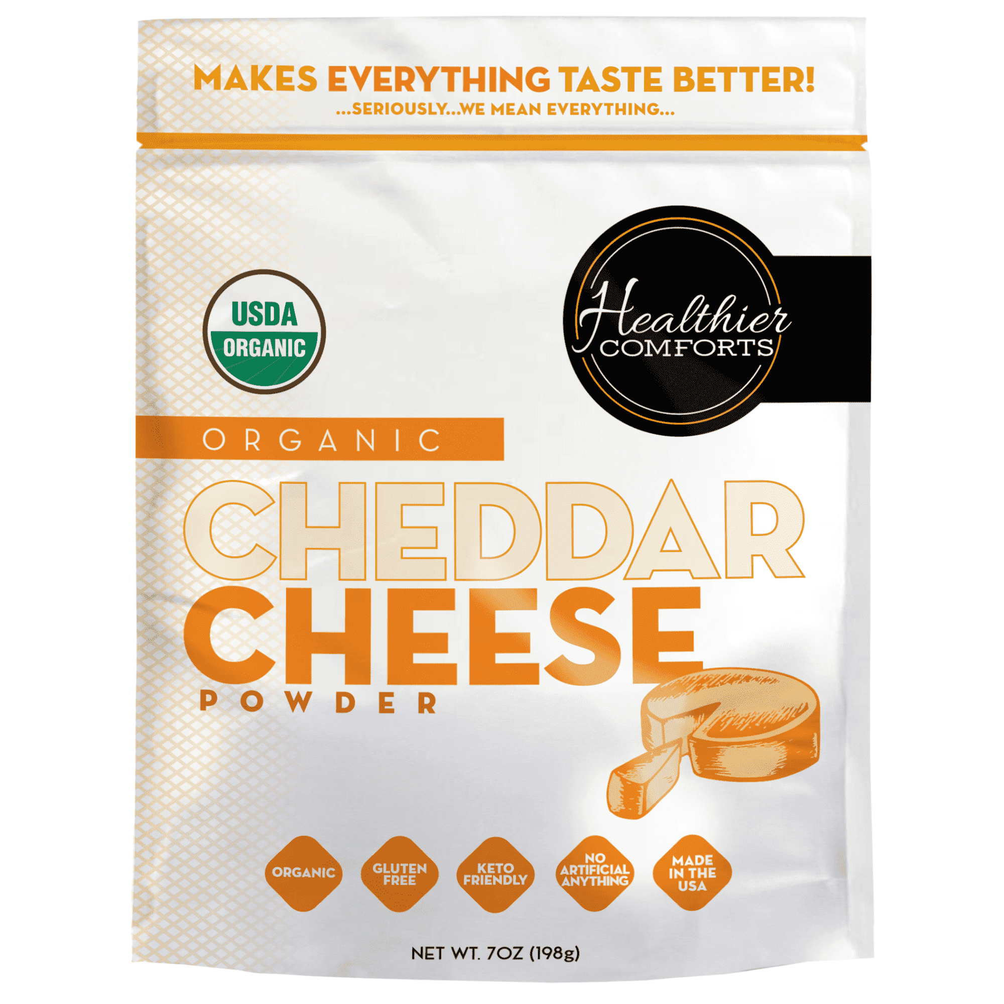 Healthier Comforts Organic Cheddar Cheese Powder, Gluten Free, Shelf ...