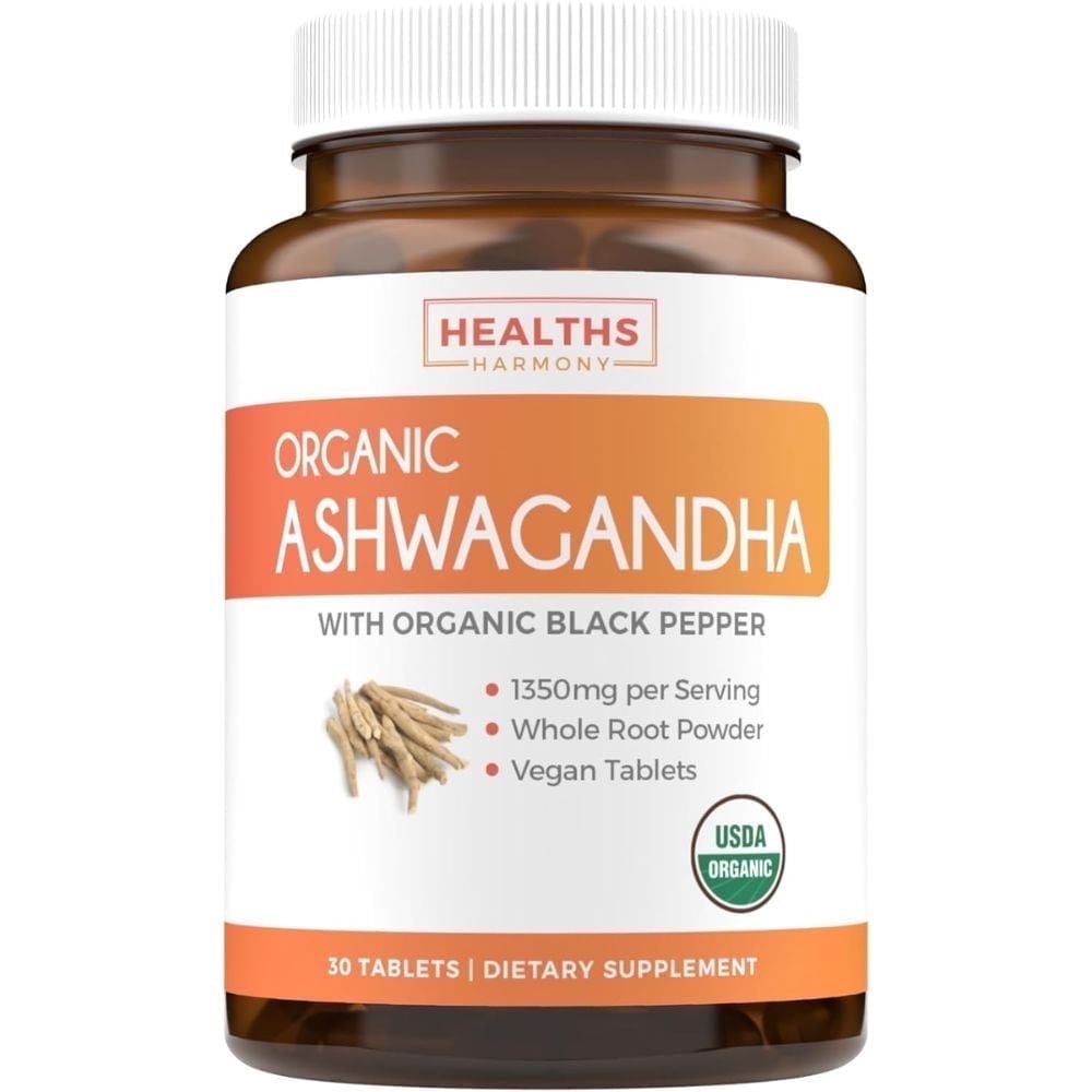 Healths Harmony Organic Ashwagandha (30 Vegetarian Tablets) 1350mg per ...