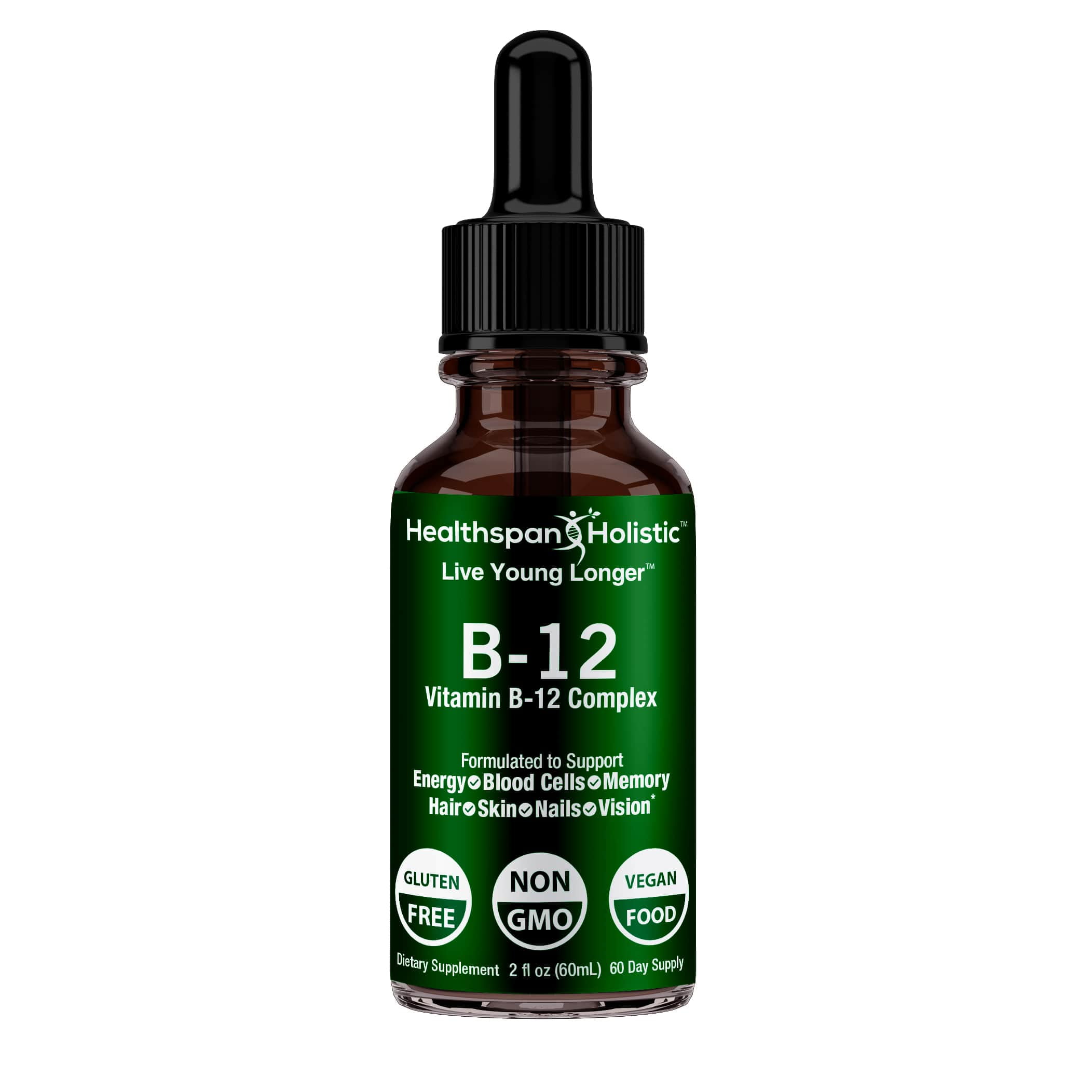 Healthspan Holistic B‑12 Complex Liquid with Dropper, 2oz, Non‑GMO ...