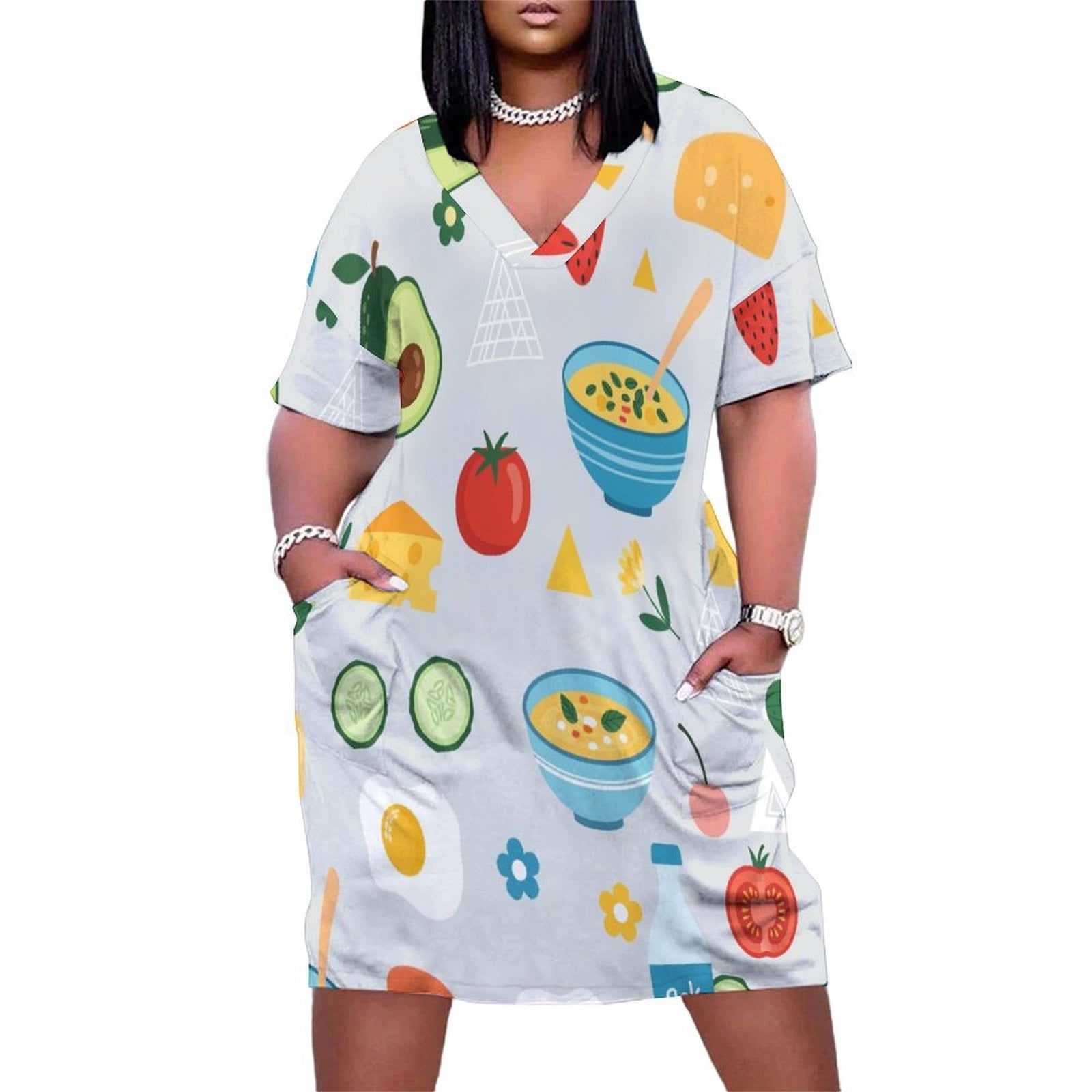 Healthy Breakfast Pattern Loose Pocket Dress Dresses Summer Summer ...