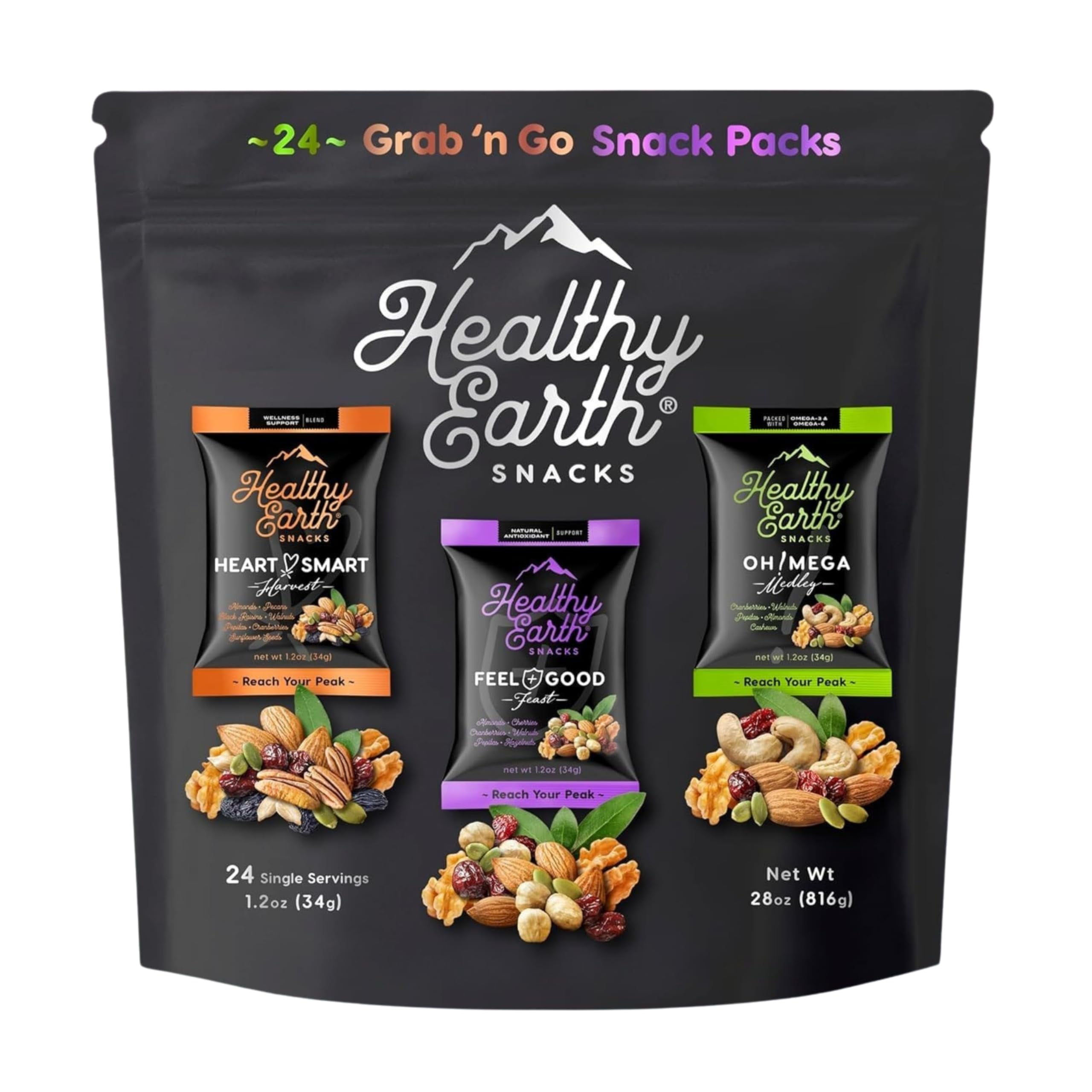 Healthy Earth Snacks 3 Flavors Variety Pack, 24 Count | Mixed Nuts ...