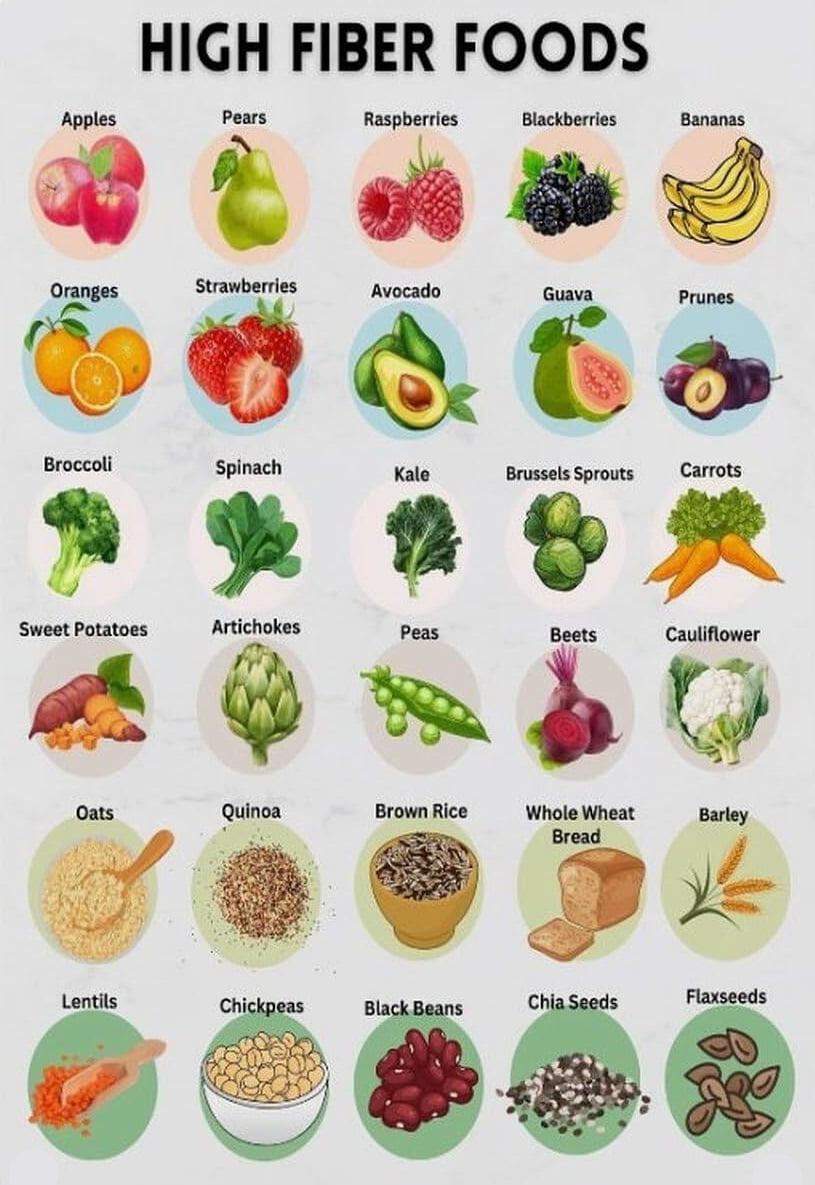 Healthy Eating Guide High Fiber Foods Poster Suitable For Home Kitchen ...