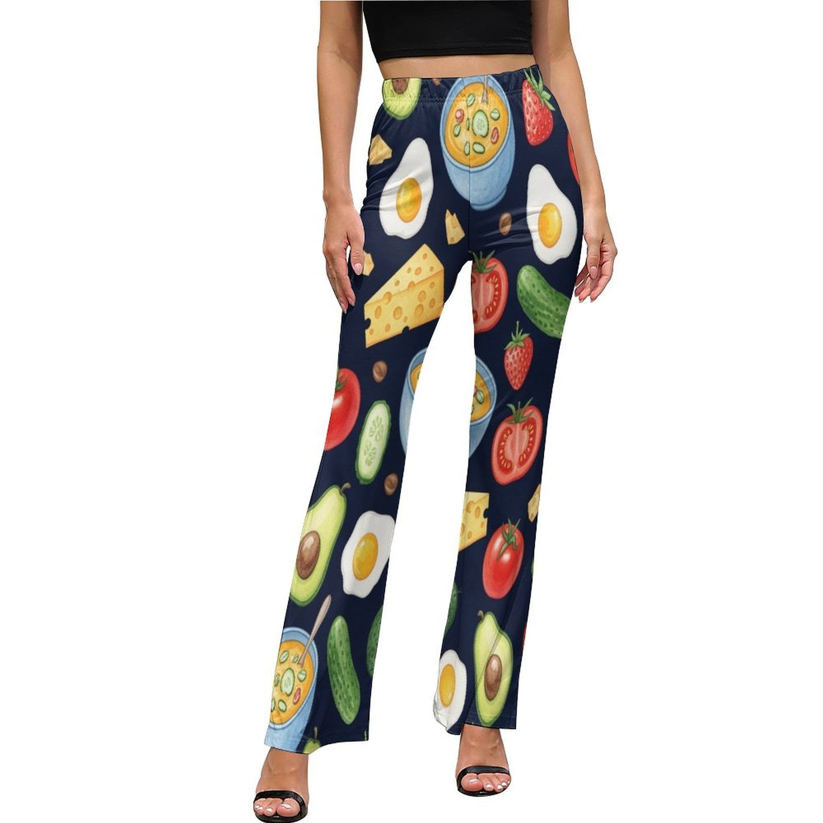 Healthy Food Pattern Design High Waisted Casual Flared Trousers Summer ...