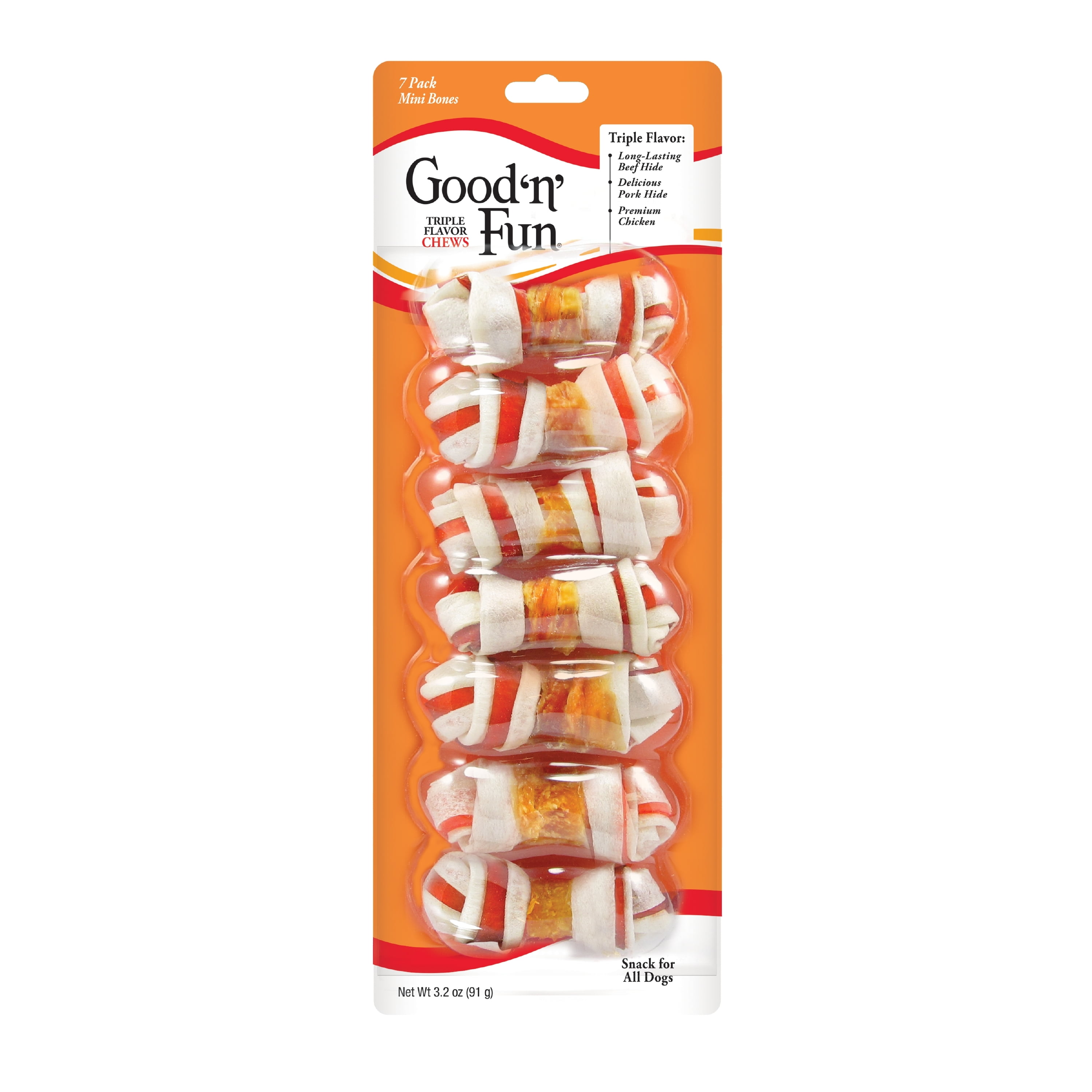 Good ’n’ Fun Triple Flavor Chews, Mini Bones, Rawhide Chews for Dogs, 7 ...