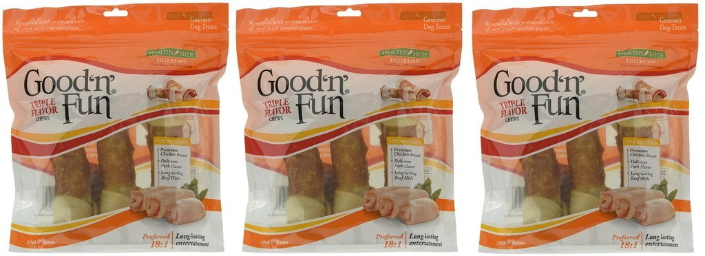 Healthy Hide Good 'n' Fun Triple-Flavor Bones - Beef, Pork & Chicken ...