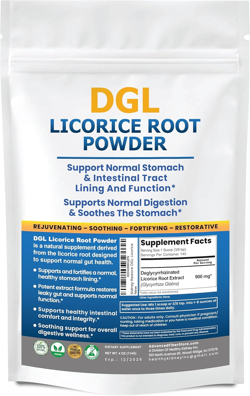 Healthy Kidney DGL Licorice Root Powder - Licorice Supplement, 140 ...