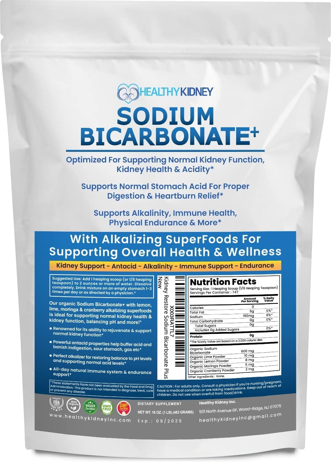 Healthy Kidney Sodium Bicarbonate+, Alkaline Supplement For Alkalinity ...