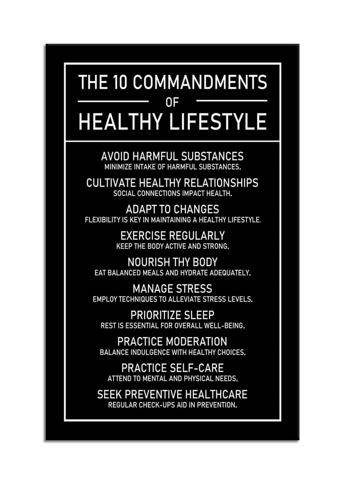 Healthy Lifestyle Rules Motivational Poster, 10 Commandments for Well ...