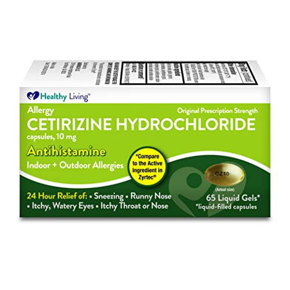 Healthy Living Antihistamine Allergy Relief Cetirizine HCL 10mg Softgel ...