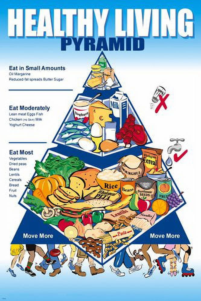 Healthy Living Food Pyramid Ad Poster Nutrition Educational Detailed 24 ...