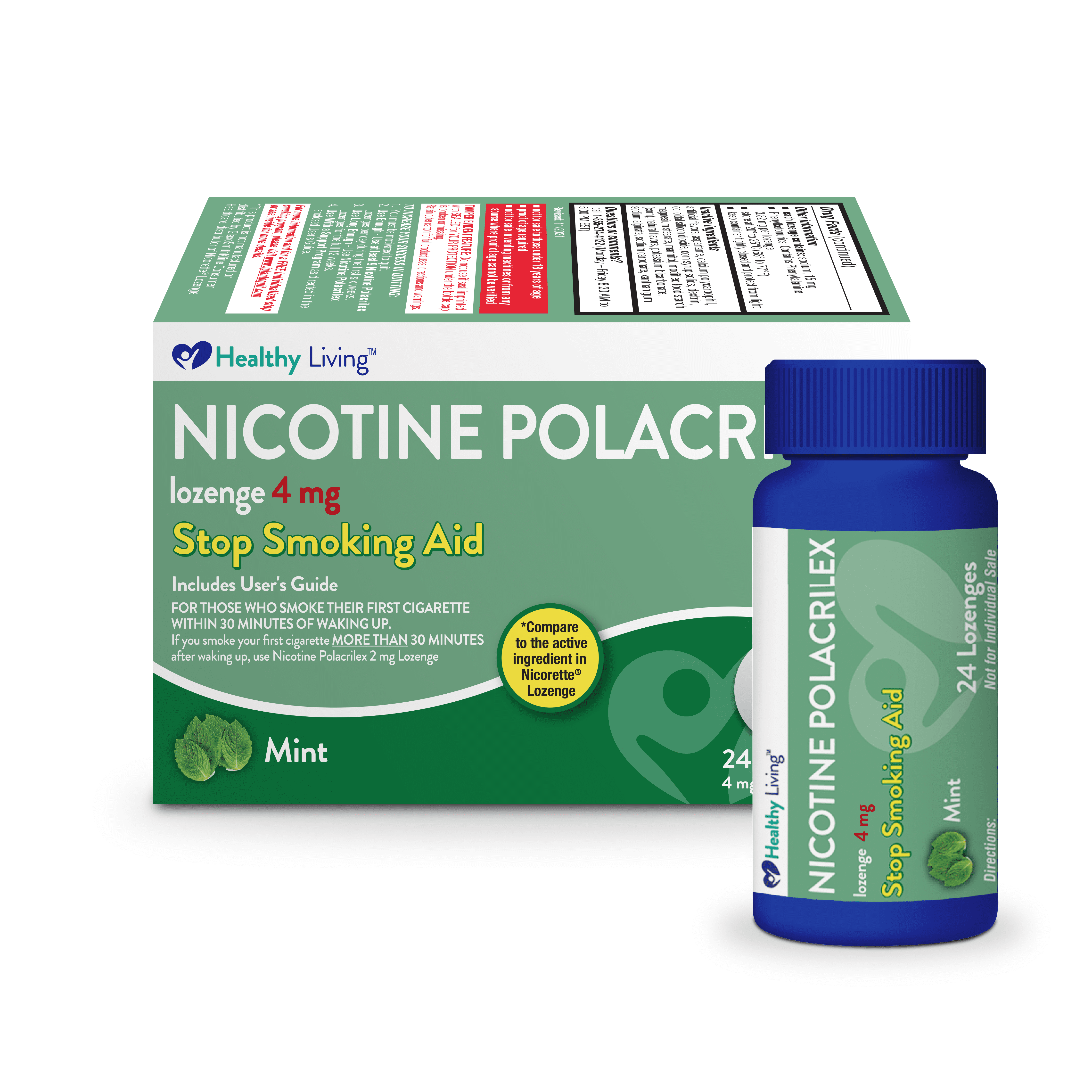 Healthy Living Nicotine Polacrilex Lozenge Stop Smoking Aid, 4 mg Mint ...