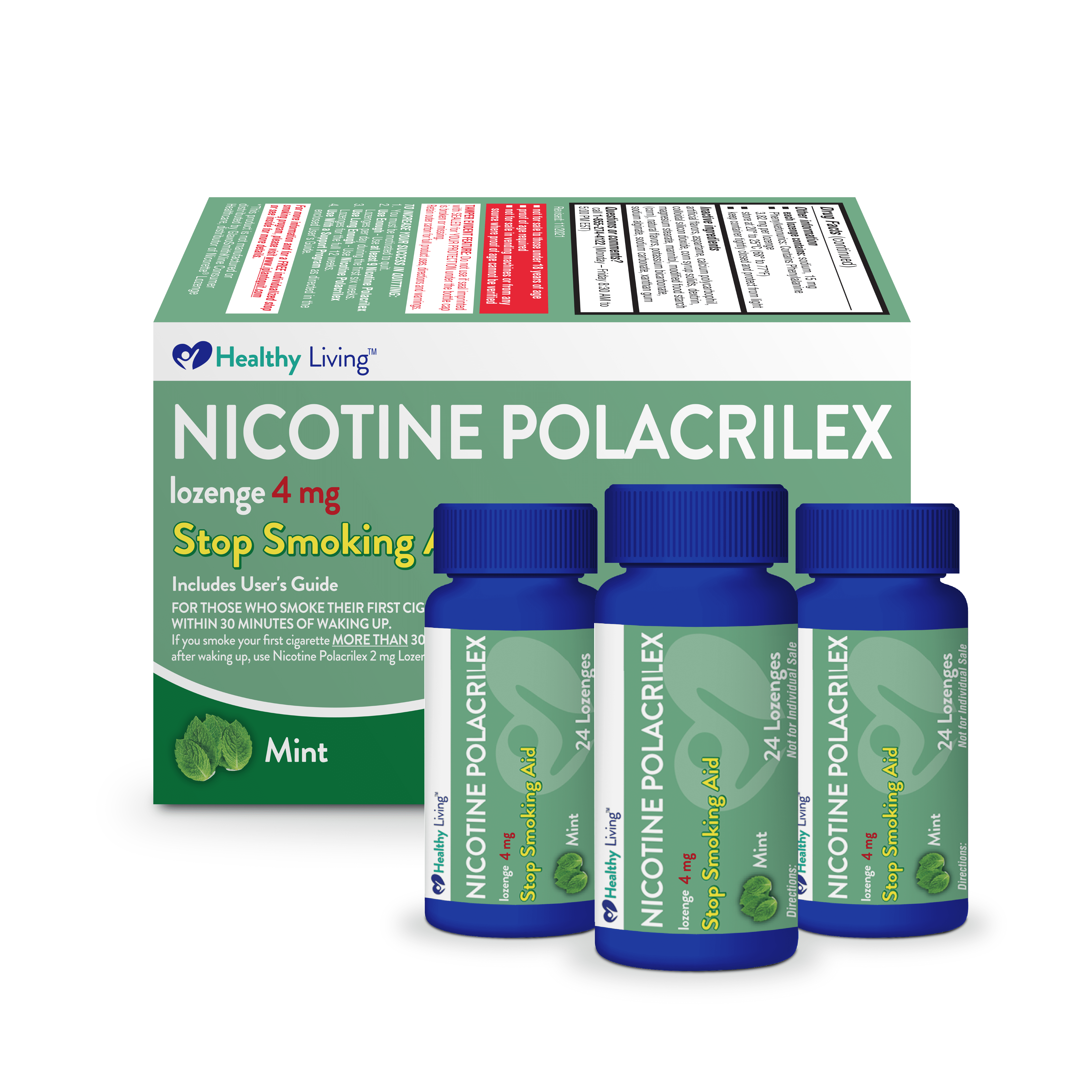 Healthy Living Nicotine Polacrilex Lozenge, 4 mg Mint Flavor, 72 Count ...