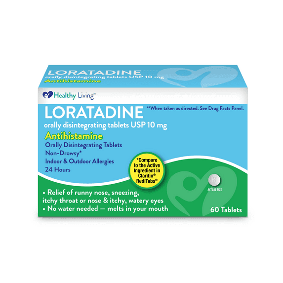 Healthy Living Loratadine 10mg ODT, Non-Drowsy 24Hr Allergy Relief ...