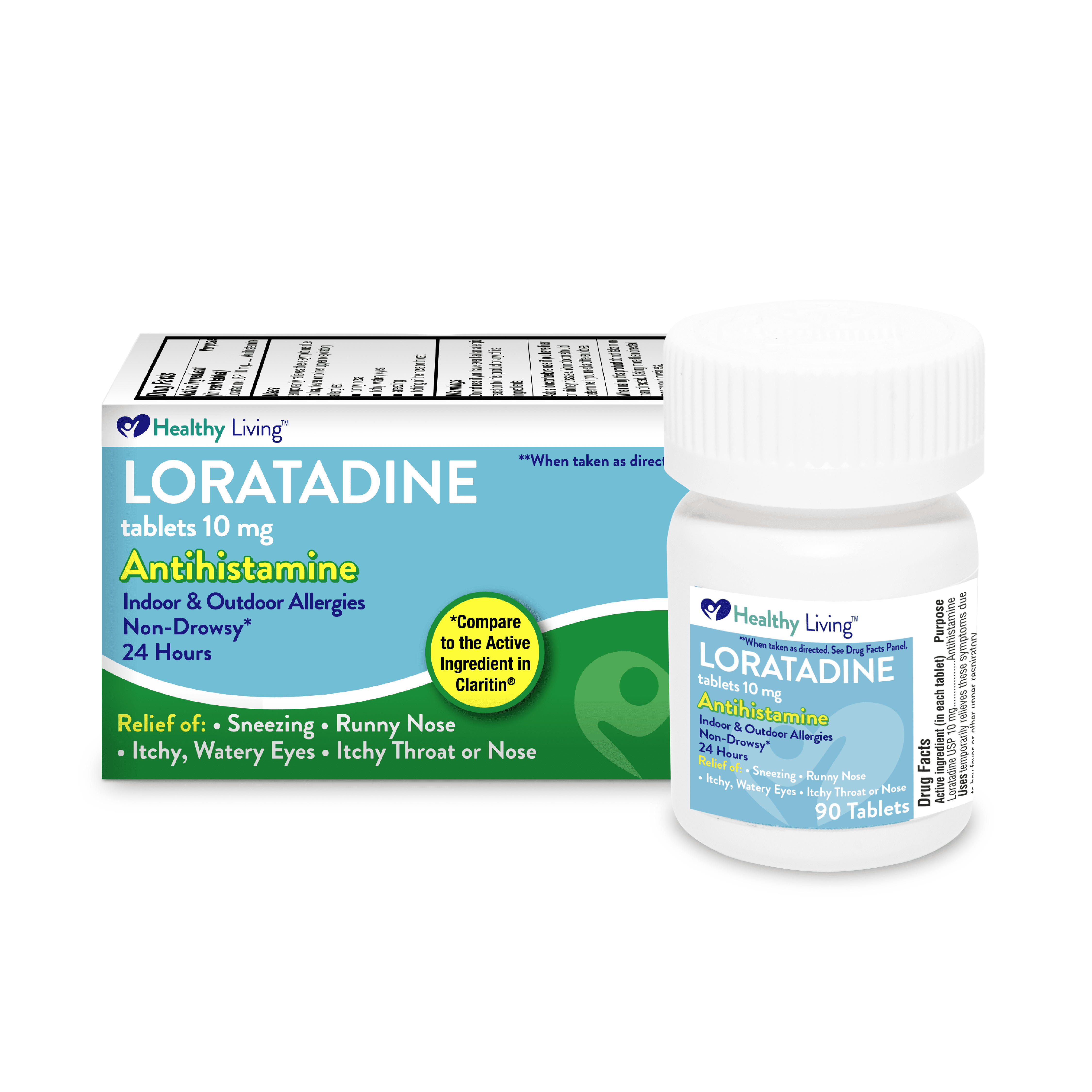 Healthy Living Non-Drowsy Loratadine 10mg Allergy Relief Medicine, 90 ...