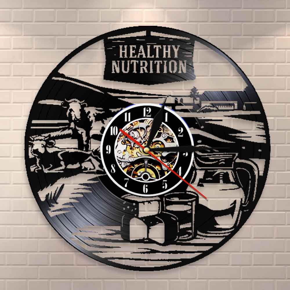 Healthy Nutrition Farmhouse Wall Clock Dairy Farming Cow Cattle Vinyl ...