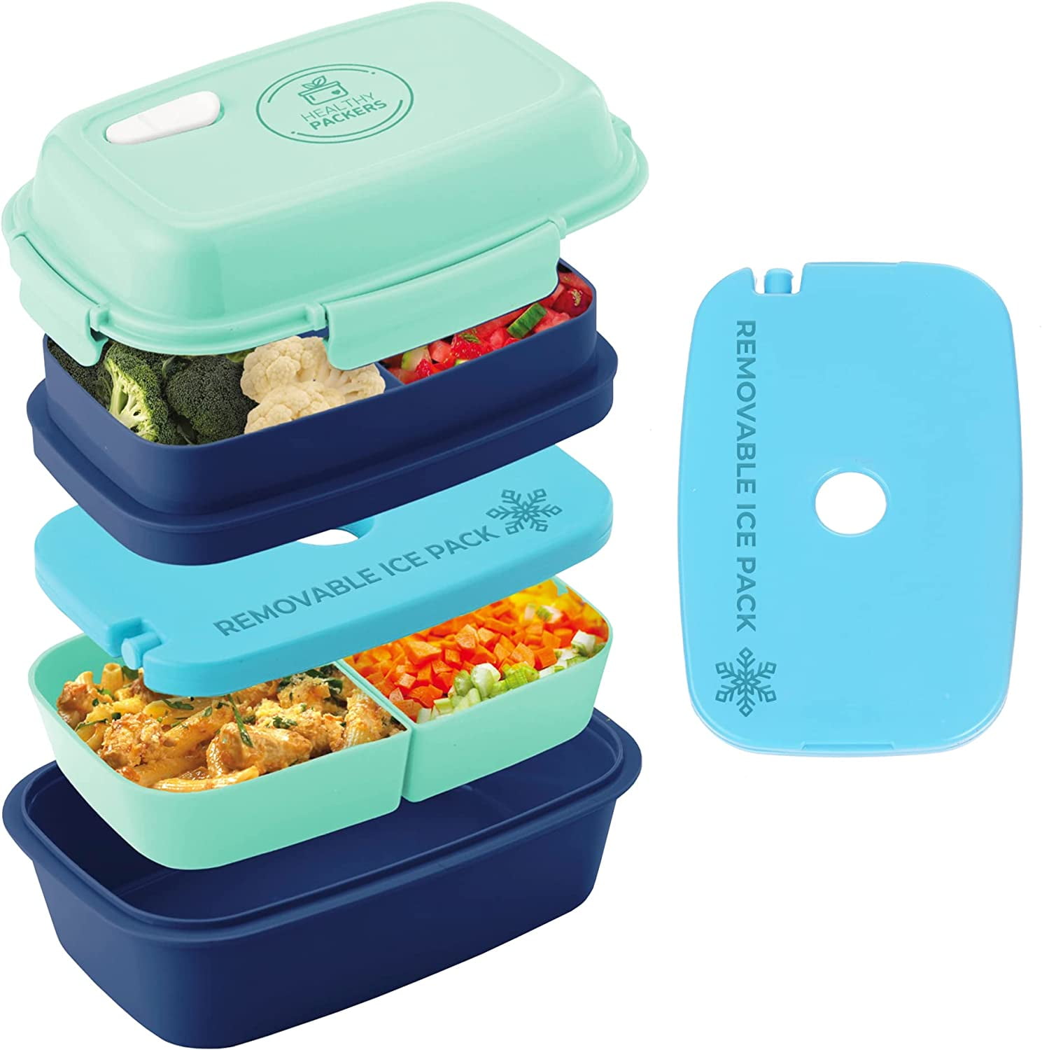 Healthy Packers Bento Box with Removable Ice Pack (Green/Blue ...