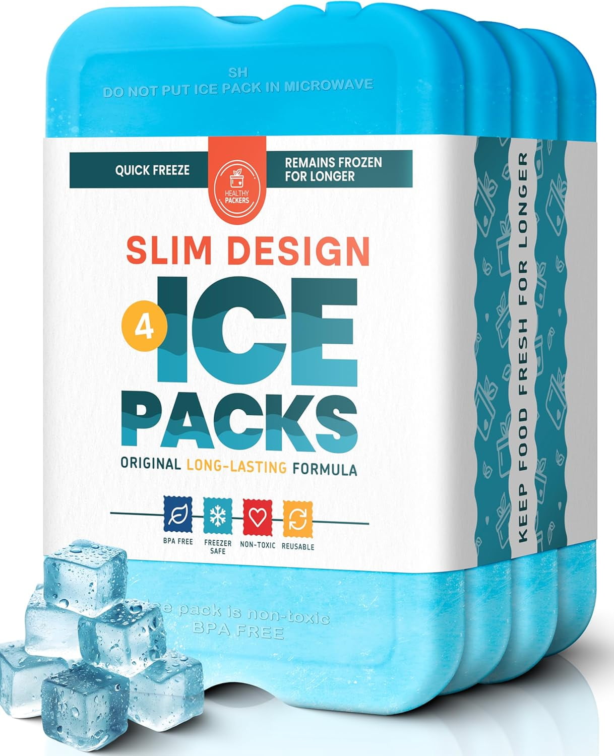 Healthy Packers Slim Ice Packs for Lunch Bags, Coolers, 4 Pack, Blue ...