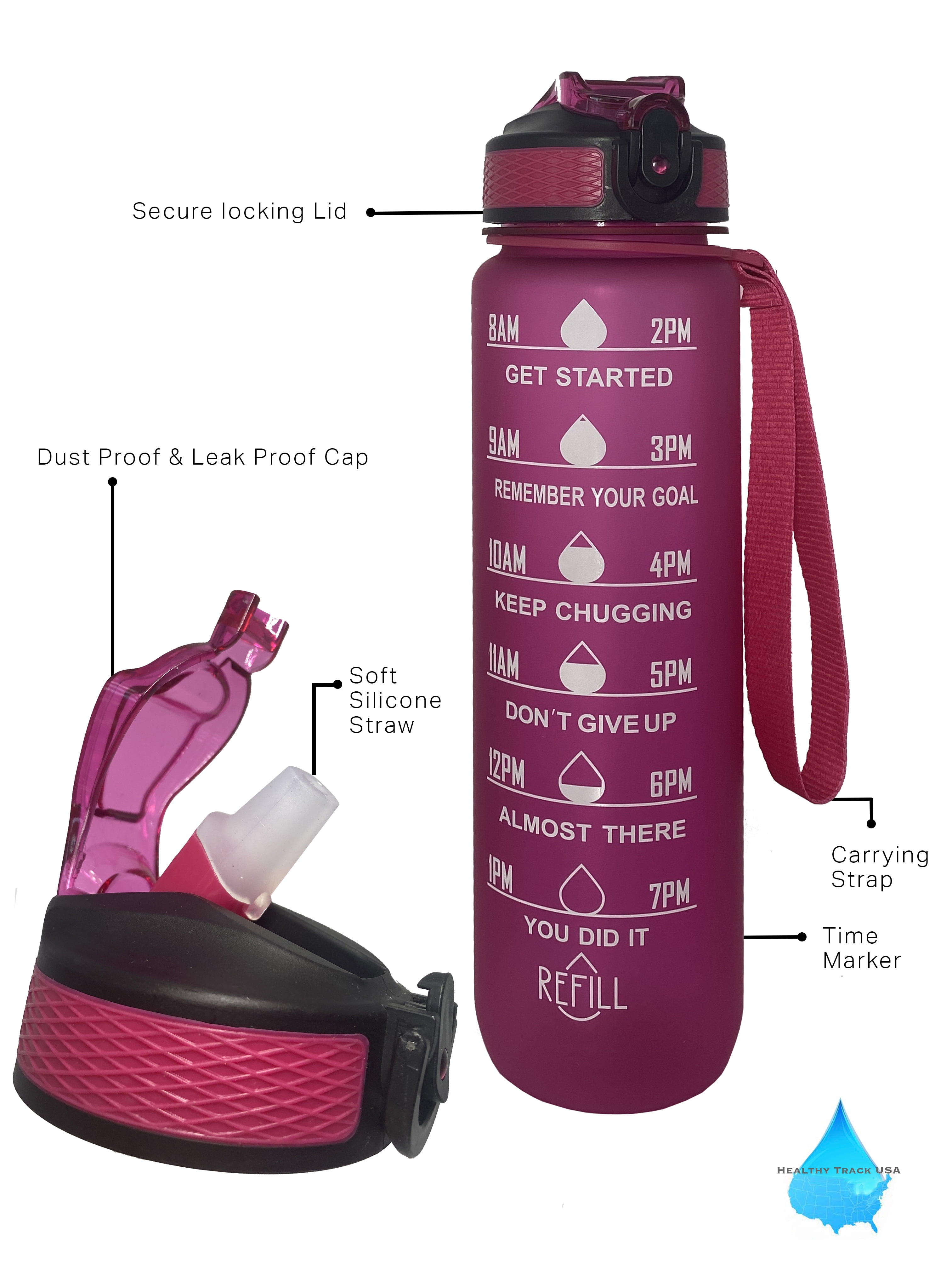 Healthy Track USA 32 Oz Inspirational Time Water Bottle with Hydrating ...
