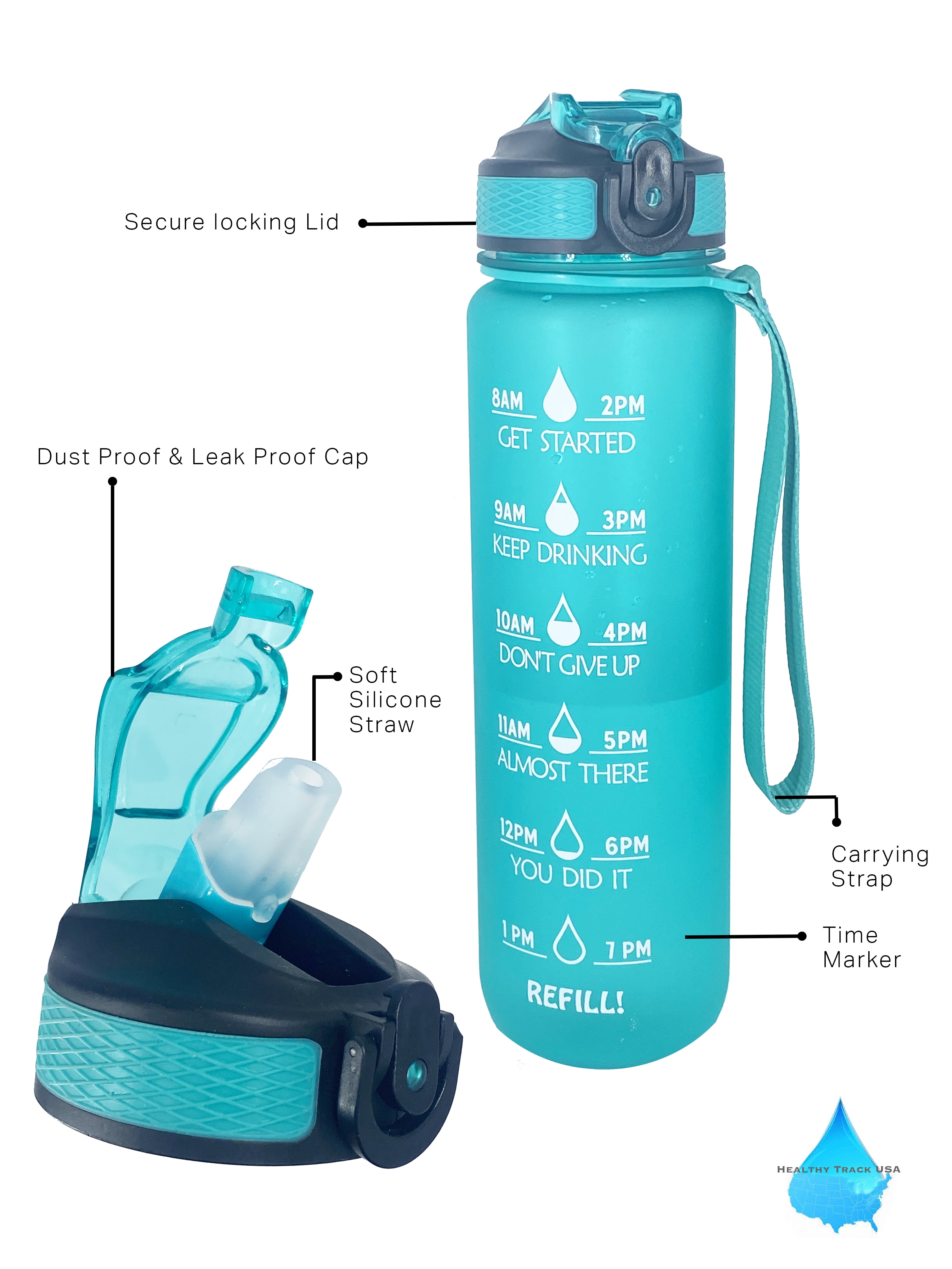 Healthy Track USA 32 oz Inspirational Time Water Bottle with Hydrating ...