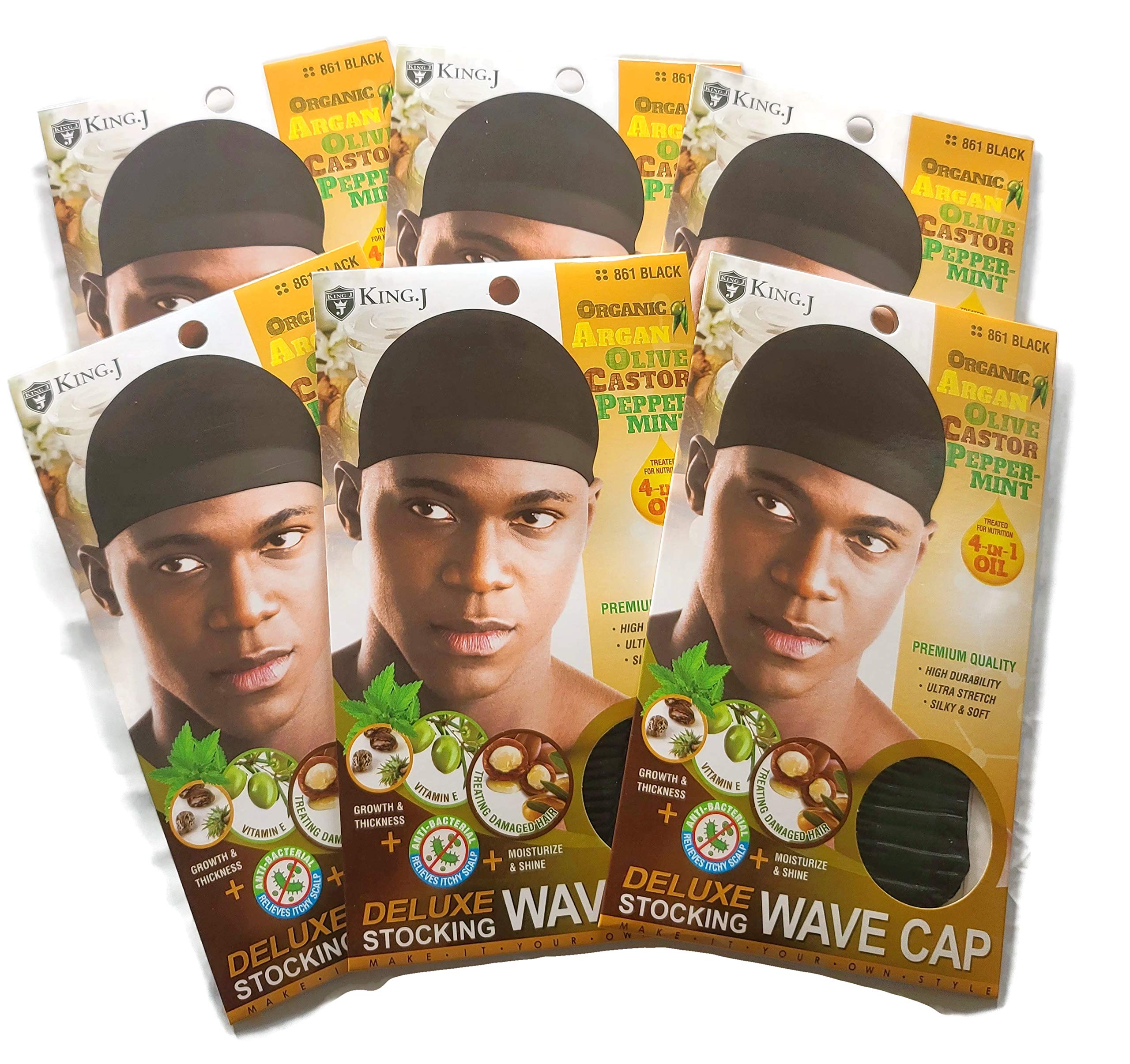 Healthy Treated Wave Deluxe TMA2 Stocking Wave Cap Black (6 Packs ...