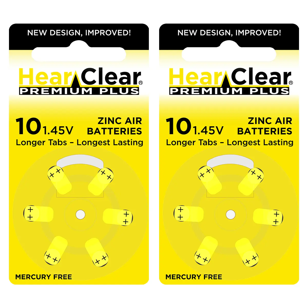HearClear Size 10 Zinc Air 1.45V Hearing Aid Batteries Yellow Tab (12 ...