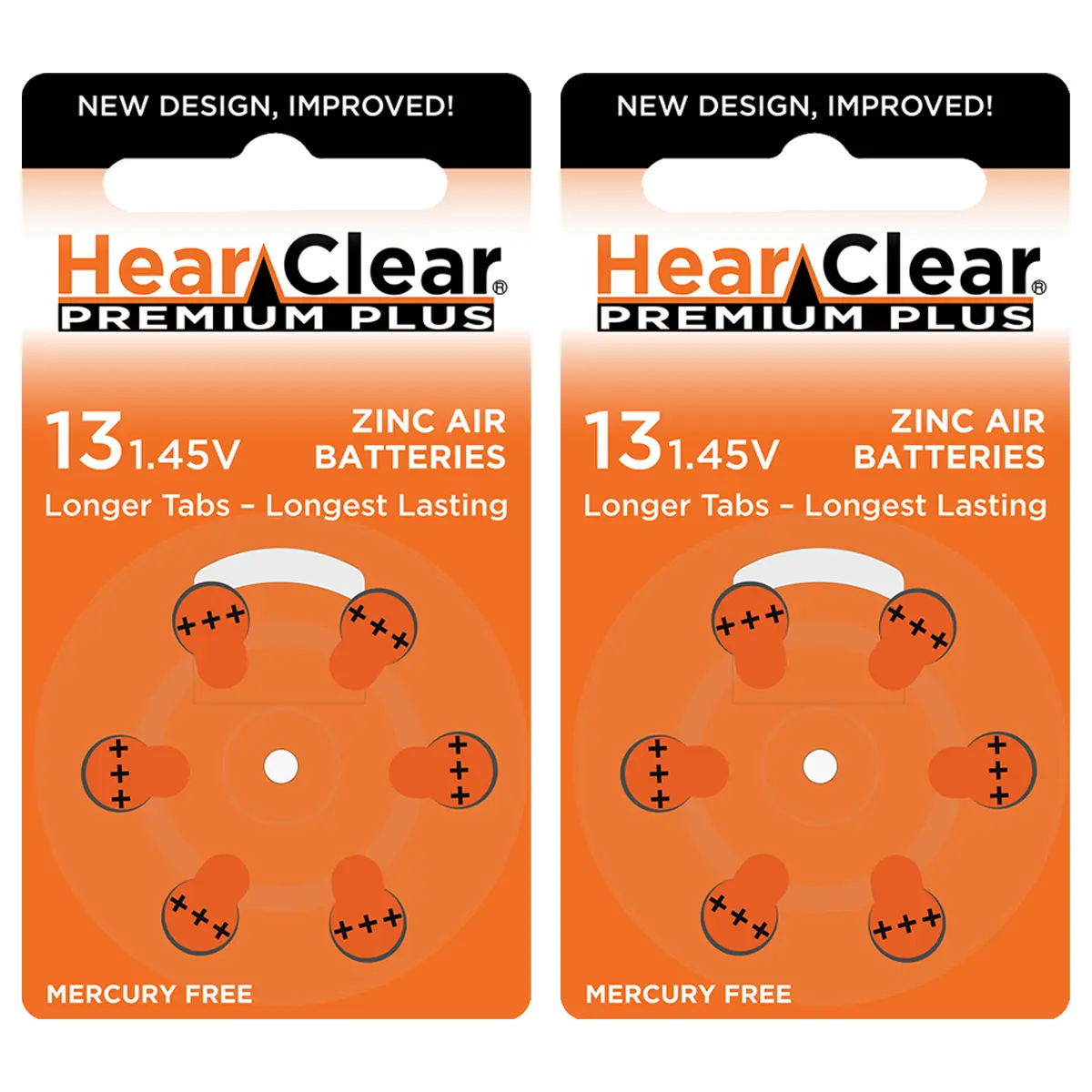 HearClear Size 13 Zinc Air 1.45V Hearing Aid Batteries Orange Tab (12 ...
