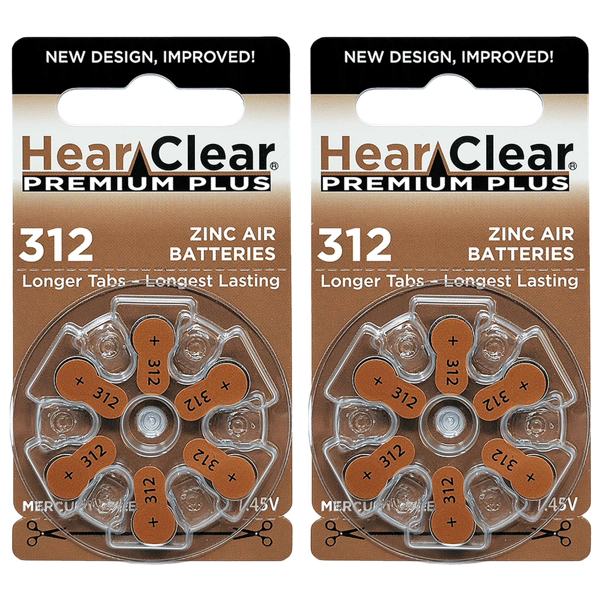 HearClear Size 312 Zinc Air Hearing Aid Batteries, 1.45V, 12 Pack ...