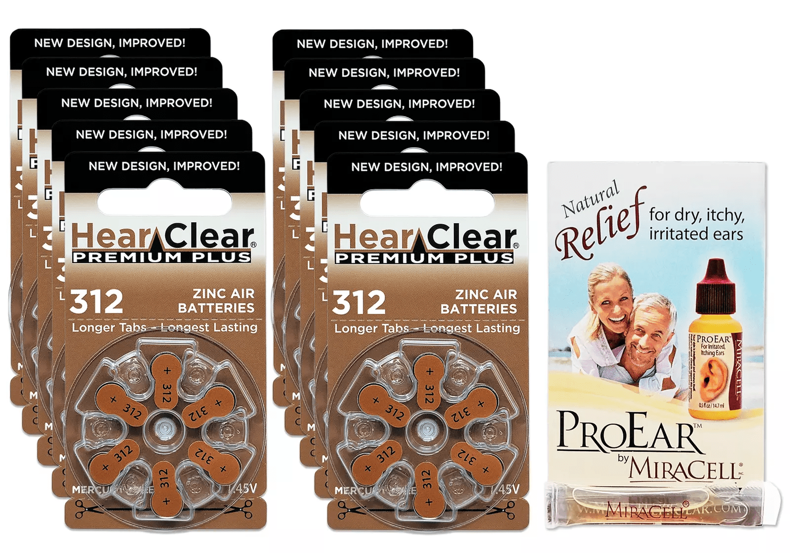 HearClear Size 312 Zinc Air 1.45V Hearing Aid Batteries (60 Pack ...