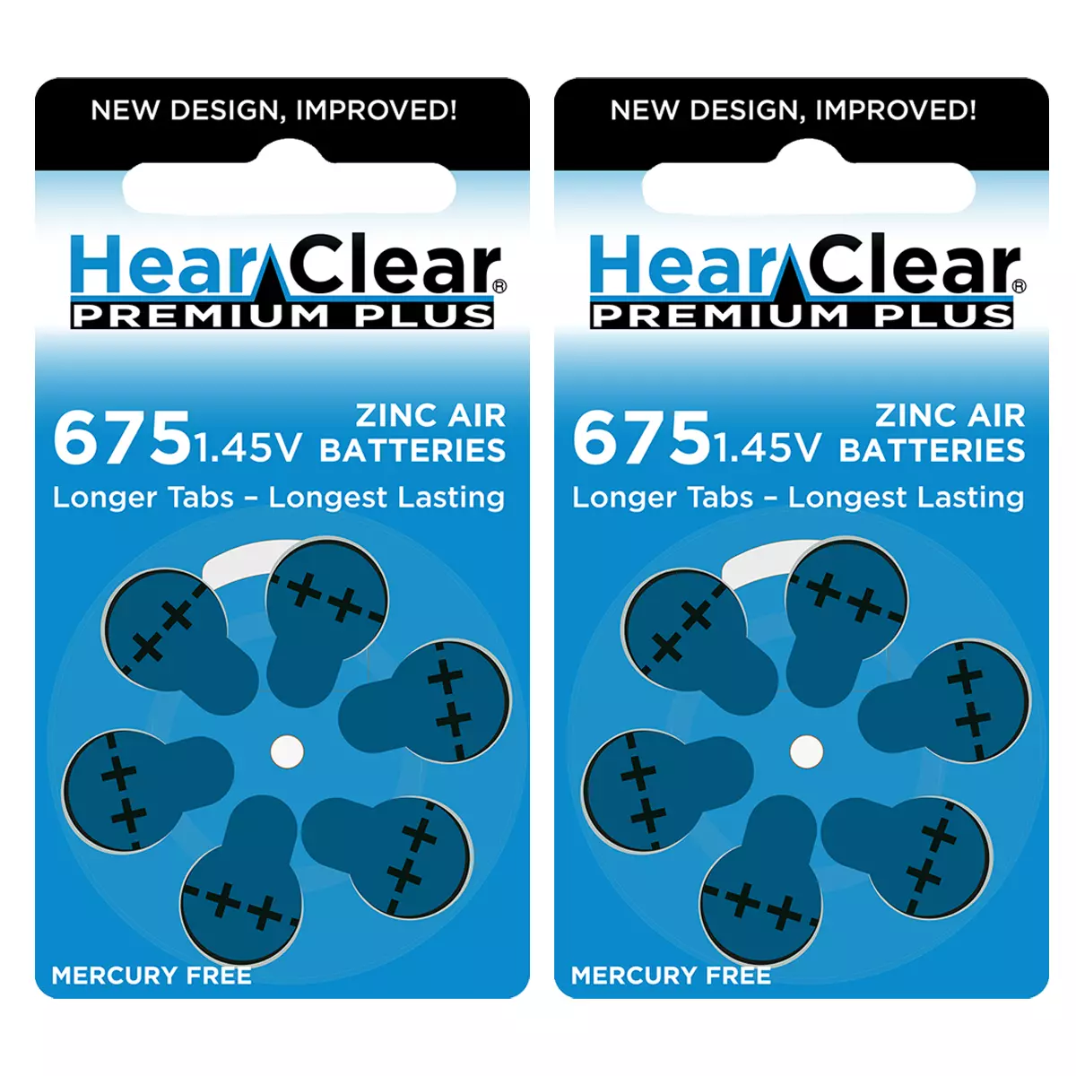 HearClear Size 675 Zinc Air 1.45V Hearing Aid Batteries Blue Tab (12 ...