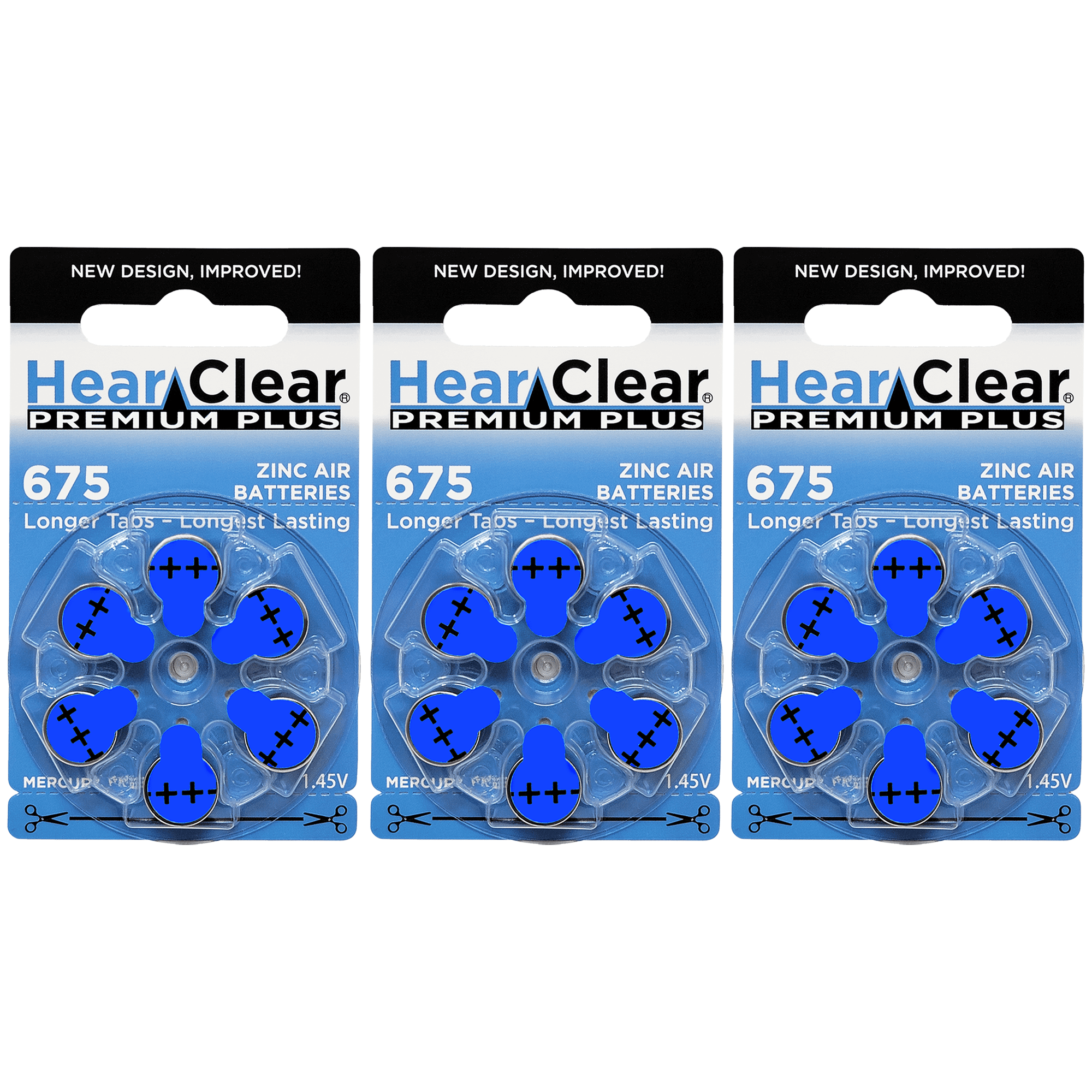 HearClear Size 675 Zinc Air 1.45V Hearing Aid Batteries Blue Tab (18 ...