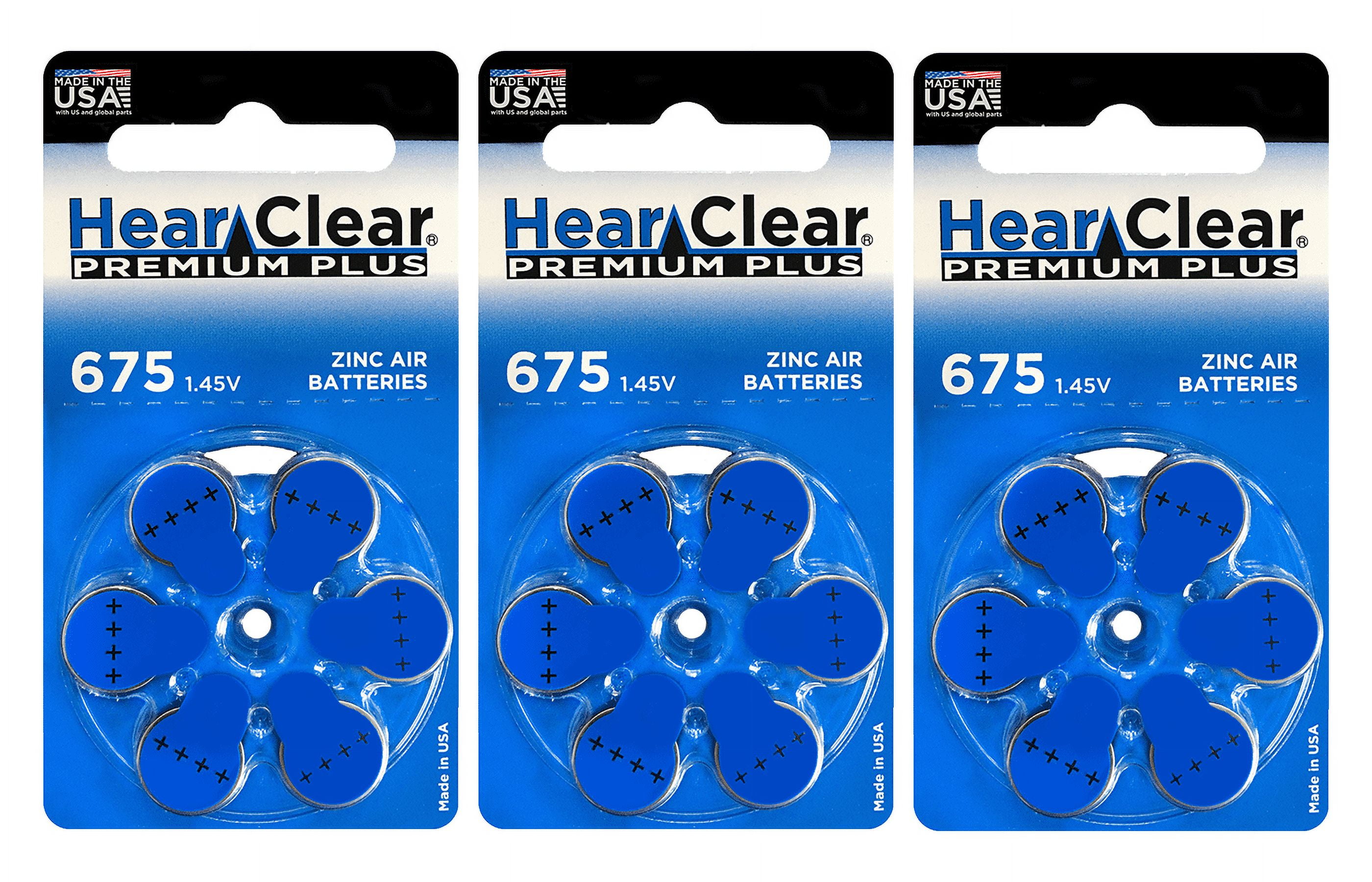 HearClear Size 675 Zinc Air 1.45V Hearing Aid Batteries Blue Tab (18 ...