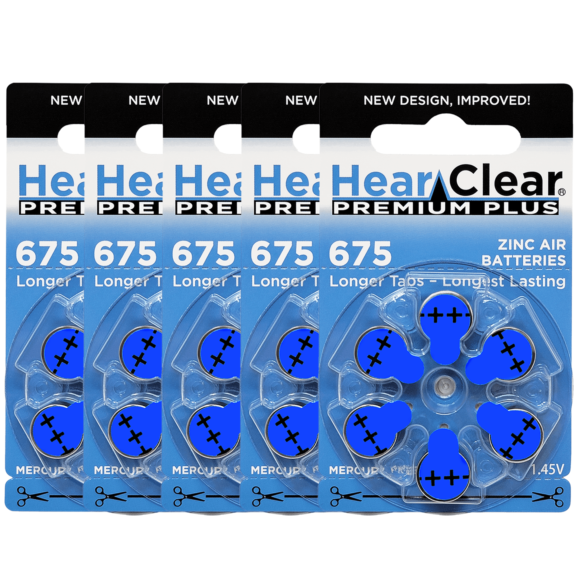 HearClear Size 675 Zinc Air 1.45V Hearing Aid Batteries Blue Tab (30 ...