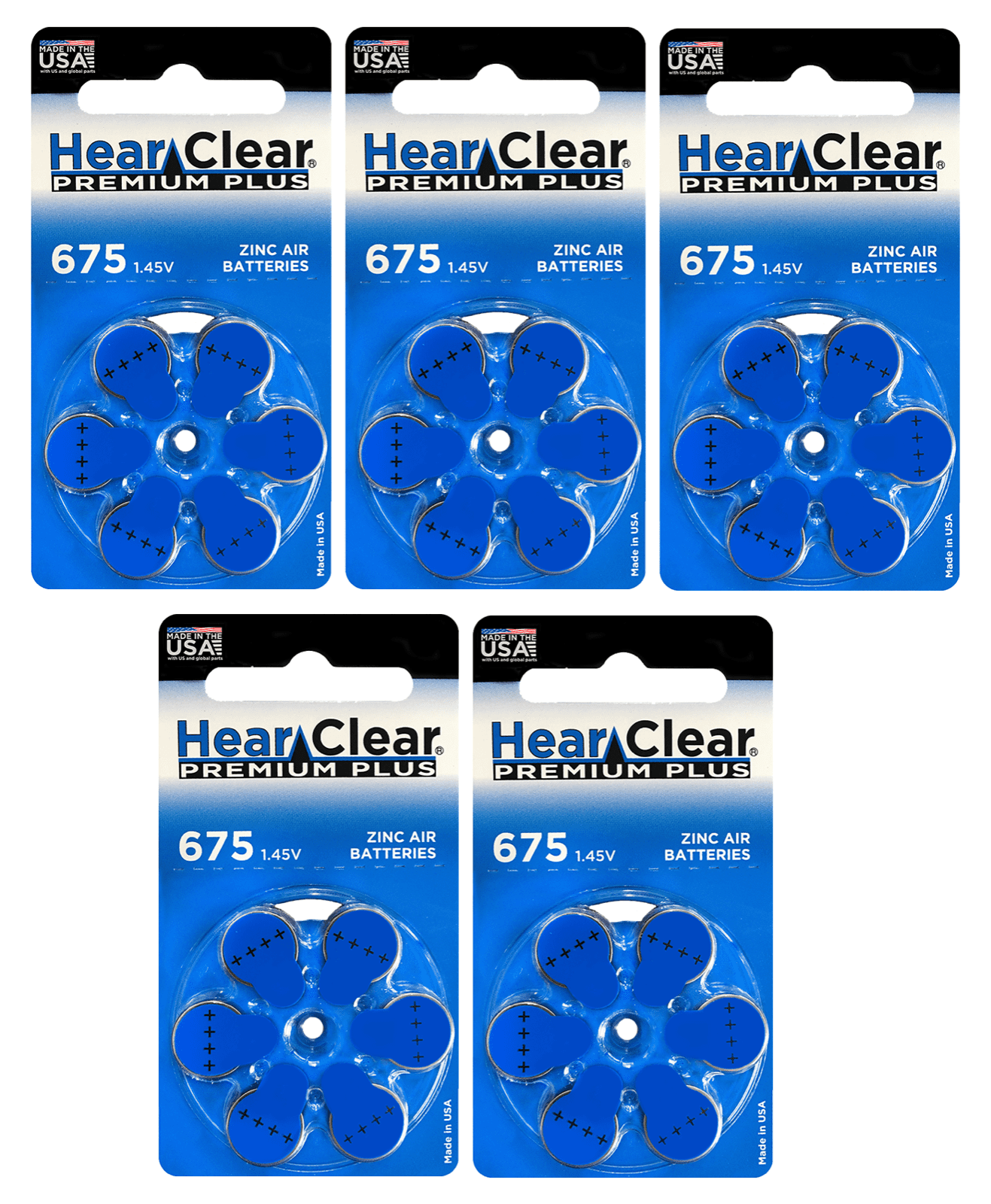 HearClear Size 675 Zinc Air 1.45V Hearing Aid Batteries Blue Tab (30 ...