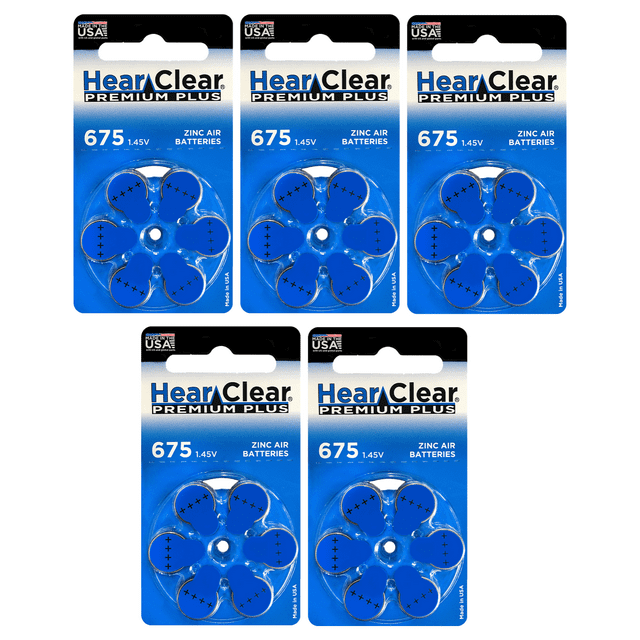 HearClear Size 675 Zinc Air 1.45V Hearing Aid Batteries Blue Tab (30 ...