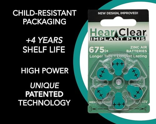 HearClear Size 675P Cochlear Implant Hearing Aid Batteries Green Tab ...