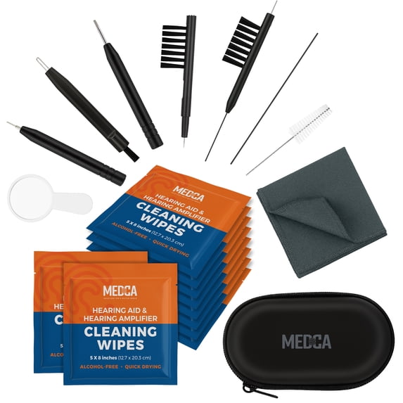 MEDca Hearing Aid Cleaning Kit, 20 Piece Set with Magnifying Glass ...