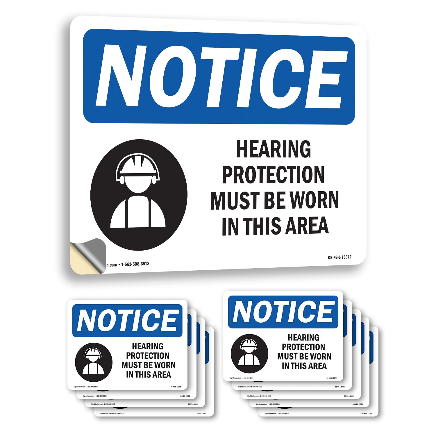 Hearing Protection Must Be Worn With Symbol OSHA Notice Vinyl Decal ...
