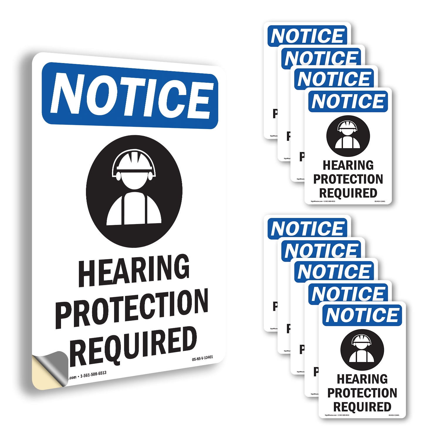 Hearing Protection Required With Symbol OSHA Notice Vinyl Decal Label ...