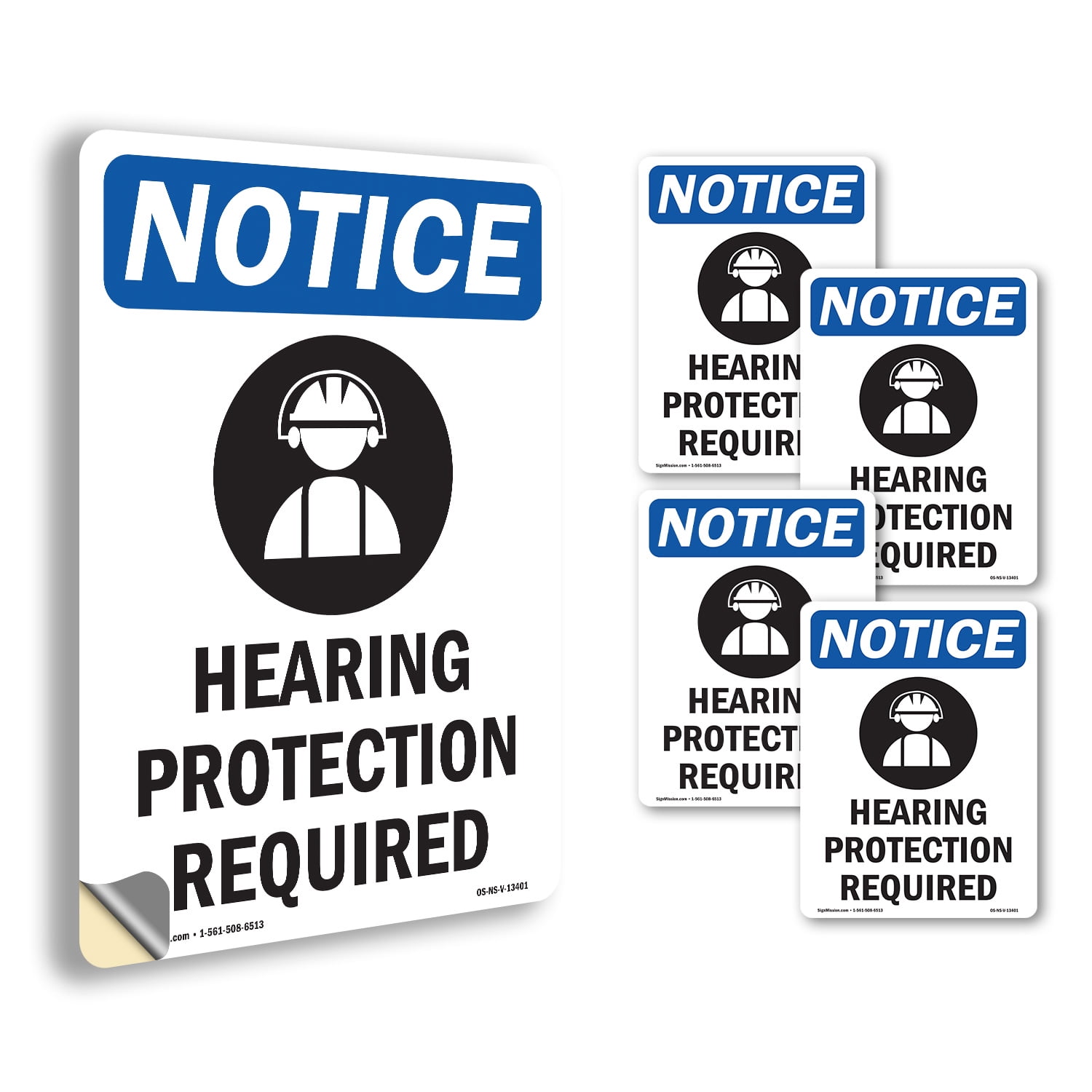 Hearing Protection Required With Symbol OSHA Notice Vinyl Decal Label ...