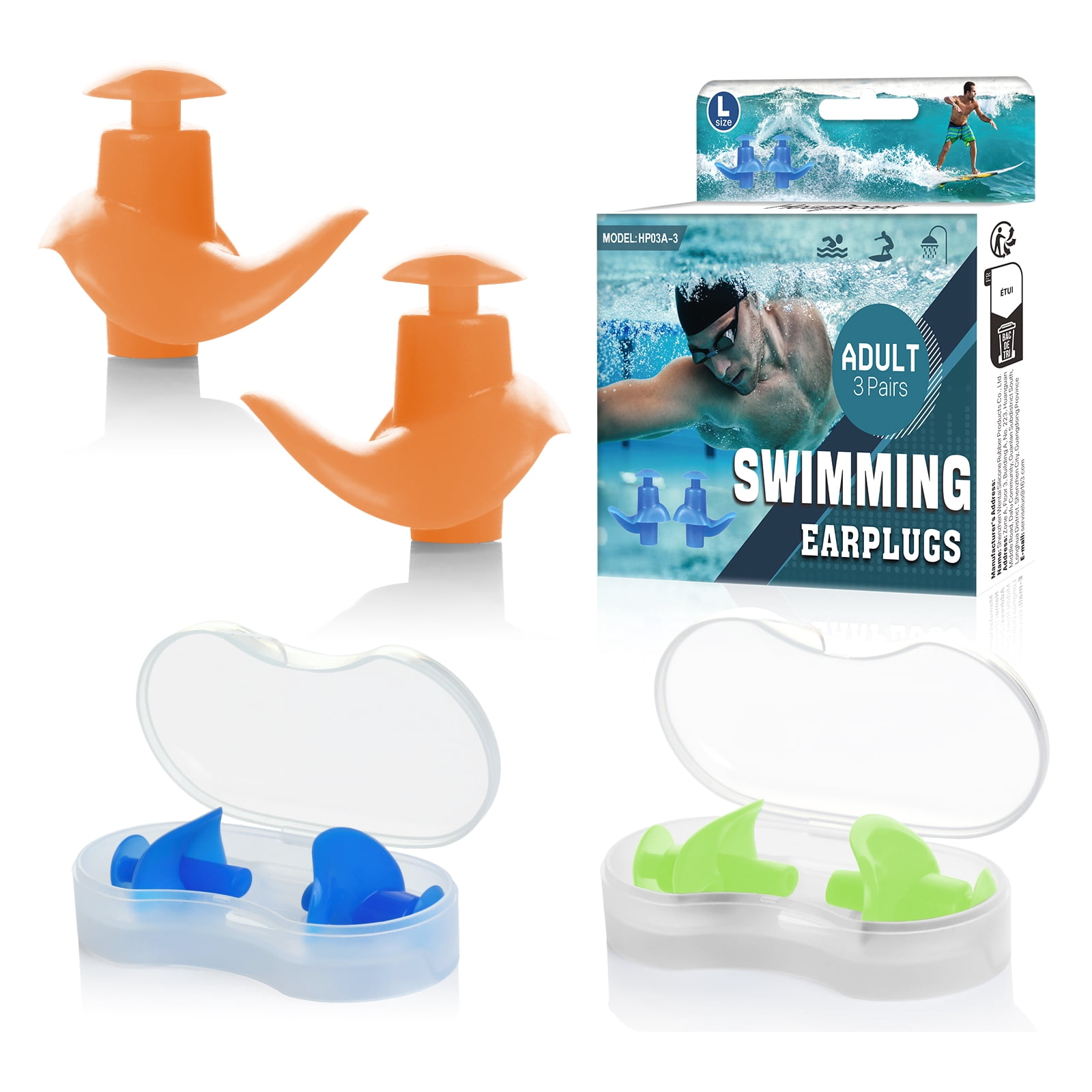 Hearprotek Swimming Earplugs, 3 Pairs, Silicone Comfortable for Kids ...