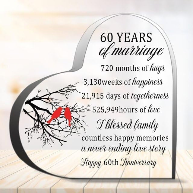 Heart Acrylic Plaque 60Th Years Of Marriage Gift Wedding Anniversary ...