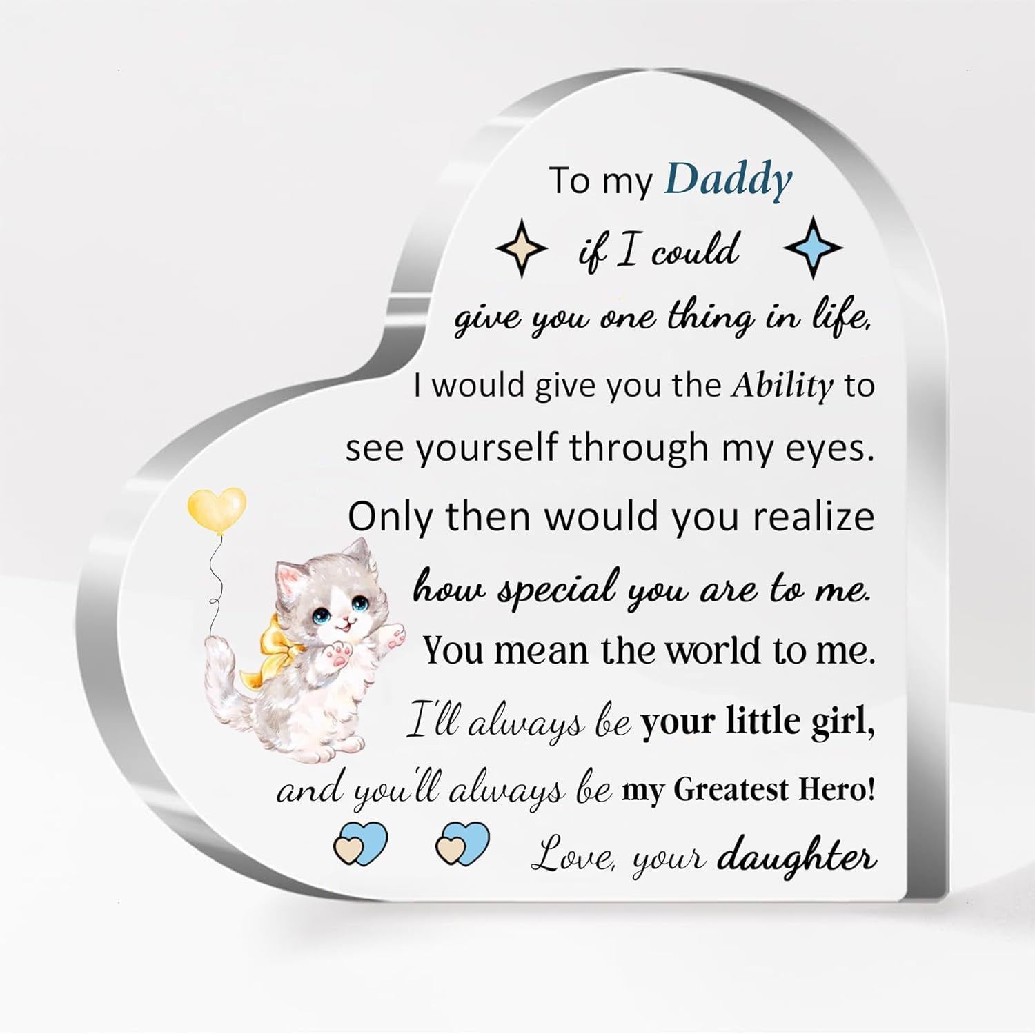 Heart Acrylic Plaque Daddy Men Birthday Father'S Day Gifts Desk Sign ...