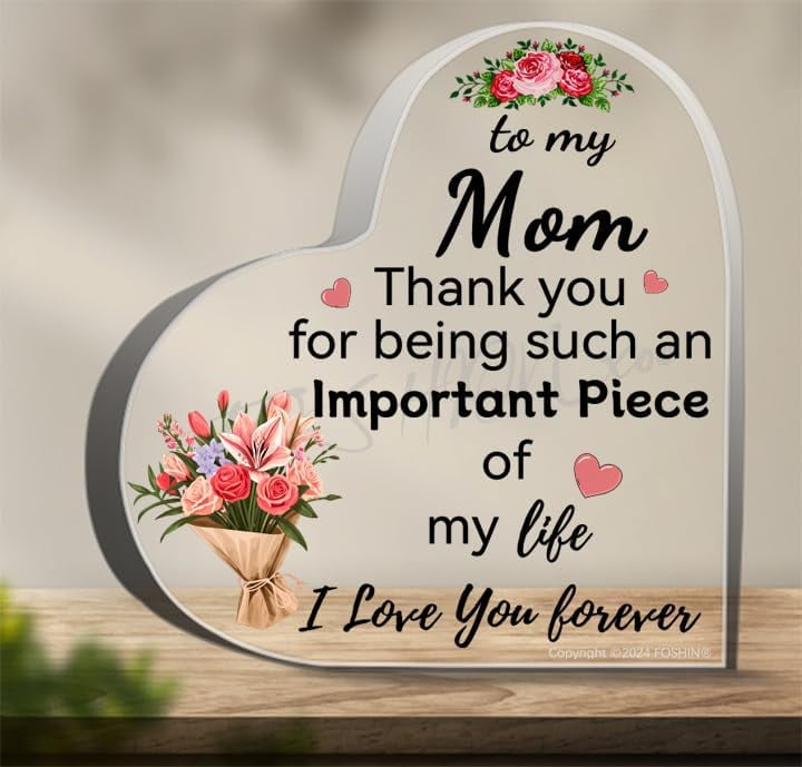 Heart Acrylic Plaque Mom Mother'S Gifts Mummy Birthday Gift Women Desk ...
