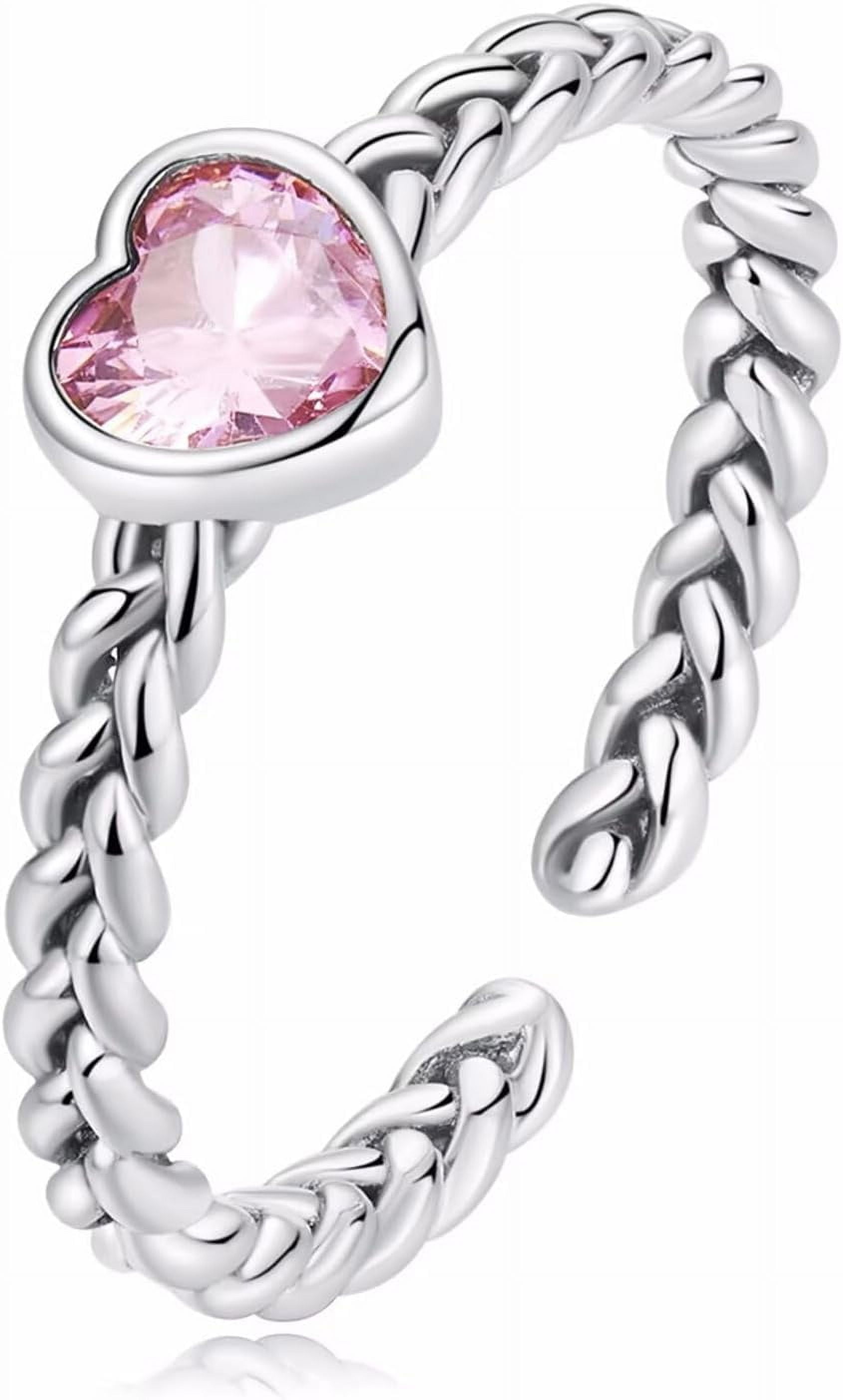 Heart Adjustable Ring 925 Sterling Silver Open Stackable Engagement ...