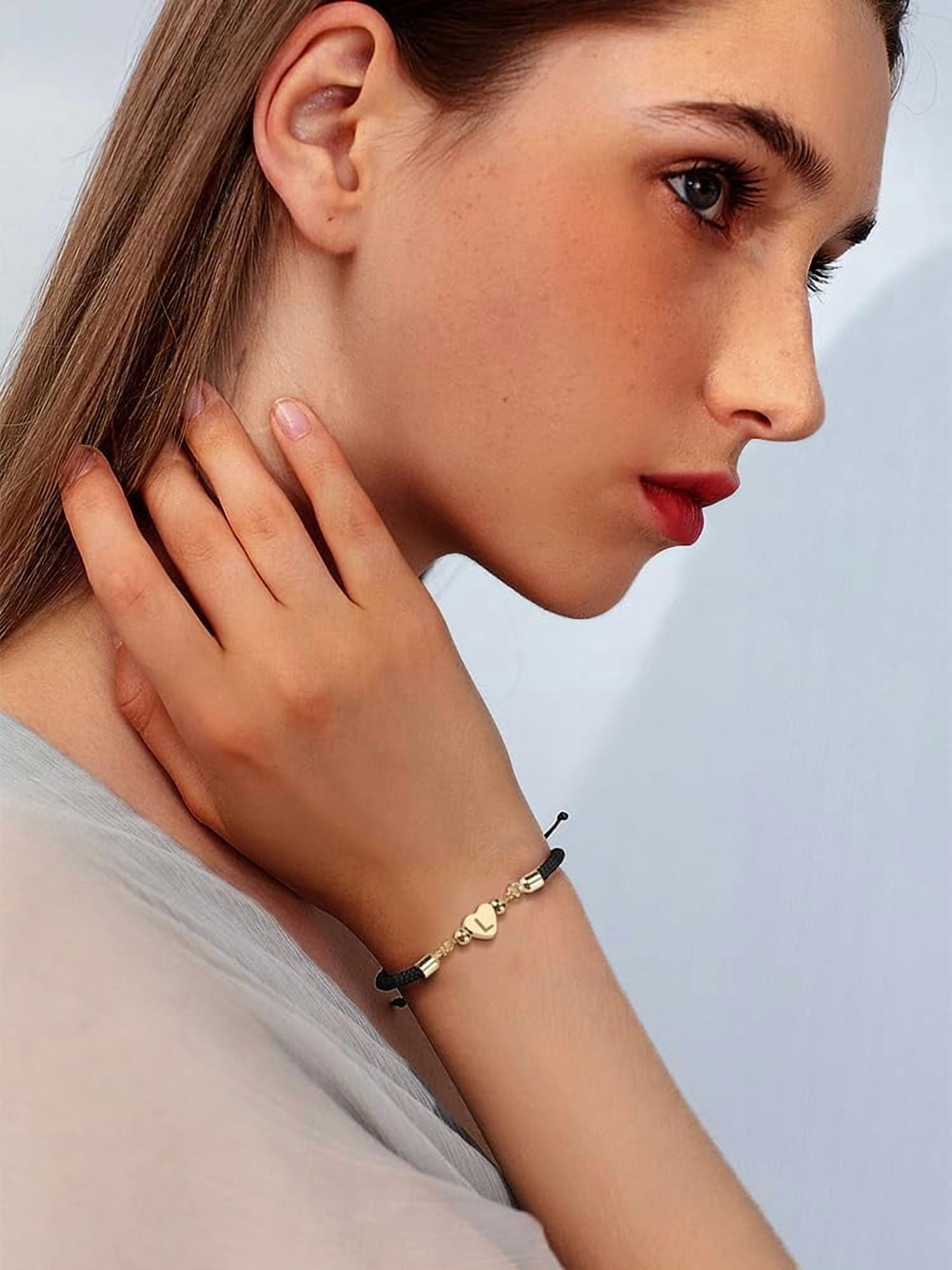 Heart Alphabet Bracelet Adjustable Letter A-Z Nylon Cord Bracelets for Women Men Personalized ...