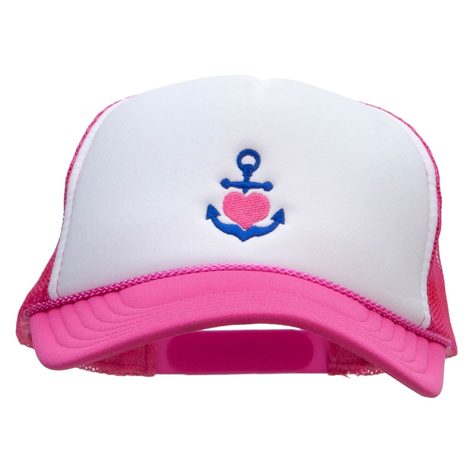 Heart Anchor Embroidered Summer Foam Mesh Trucker Cap - White Magenta ...